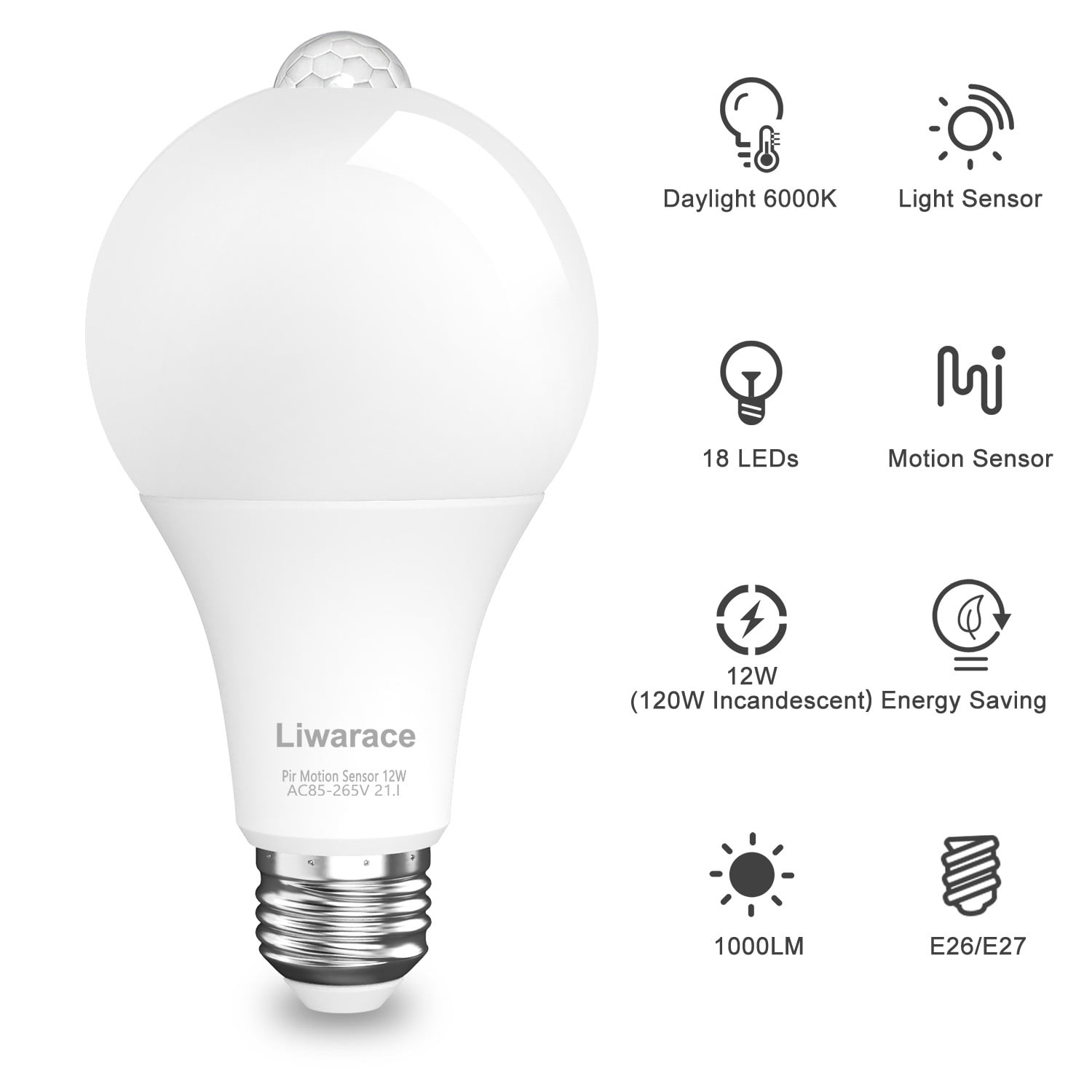 Elegant Choise Light Bulb E26/E27 120 Watts LED Infrared Motion Sensor ...