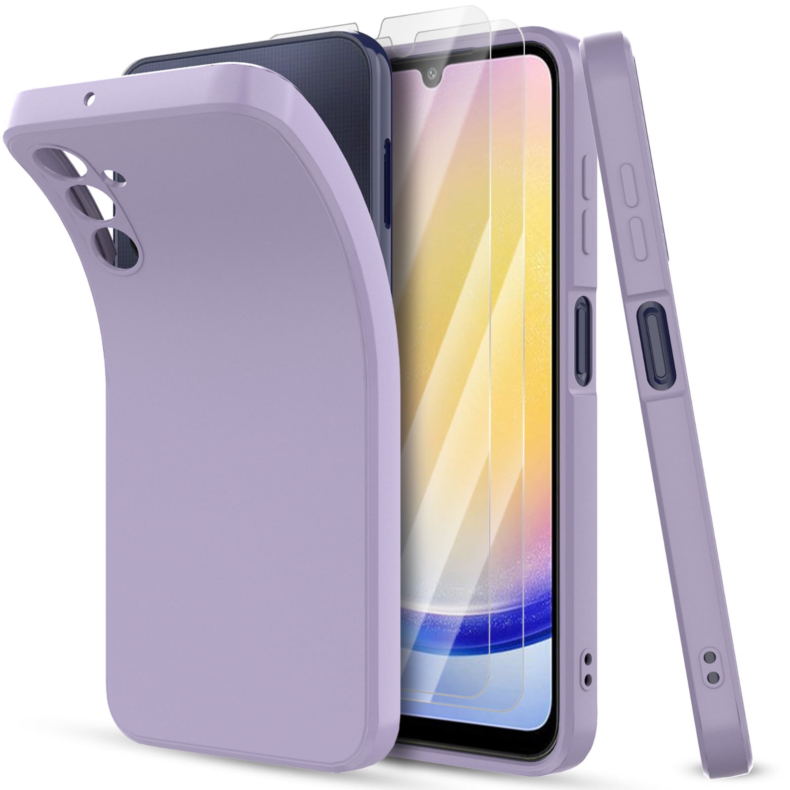 Elegant Choise Liquid Silicone Case with 2Pcs Screen Protector for Samsung Galaxy A25 5G, Purple ...
