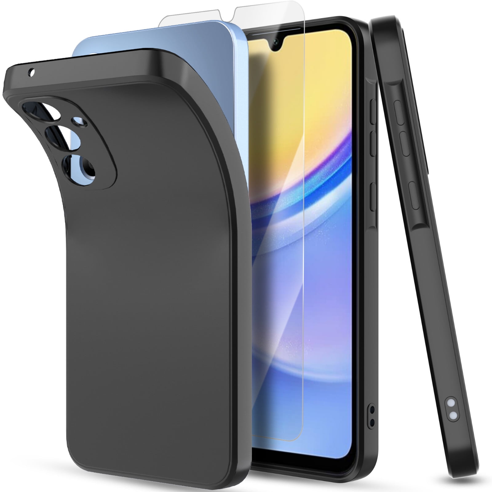 Elegant Choise Liquid Silicone Case with Screen Protector for Samsung Galaxy A15 5G, Black ...