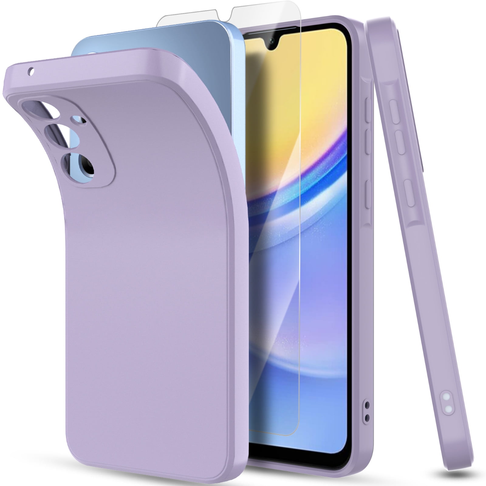 Elegant Choise Liquid Silicone Case with Screen Protector for Samsung Galaxy A15 5G, Purple ...
