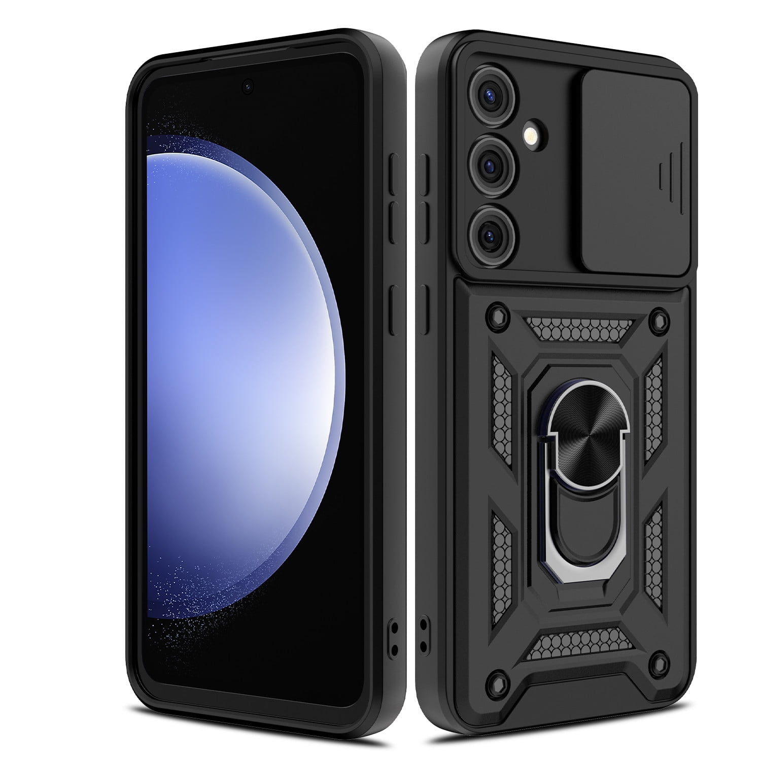 Elegant Choise Phone Case with Ring Stand and Slide Camera Lens for Samsung Galaxy S23 FE 5G ...