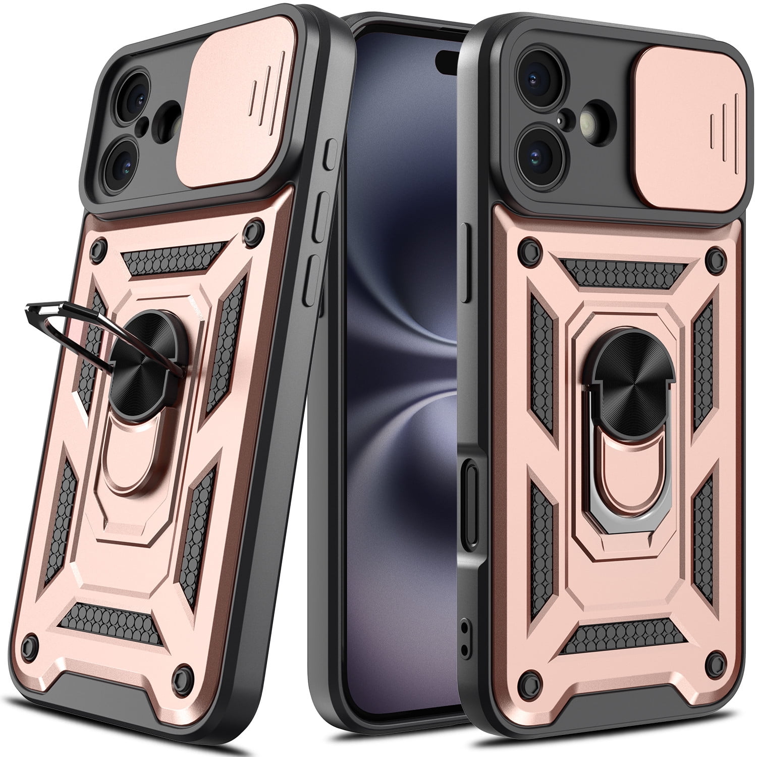 Elegant Choise Phone Case with Ring Stand and Slide Camera Lens for iPhone 16 Pro Max/16 Pro/16 ...