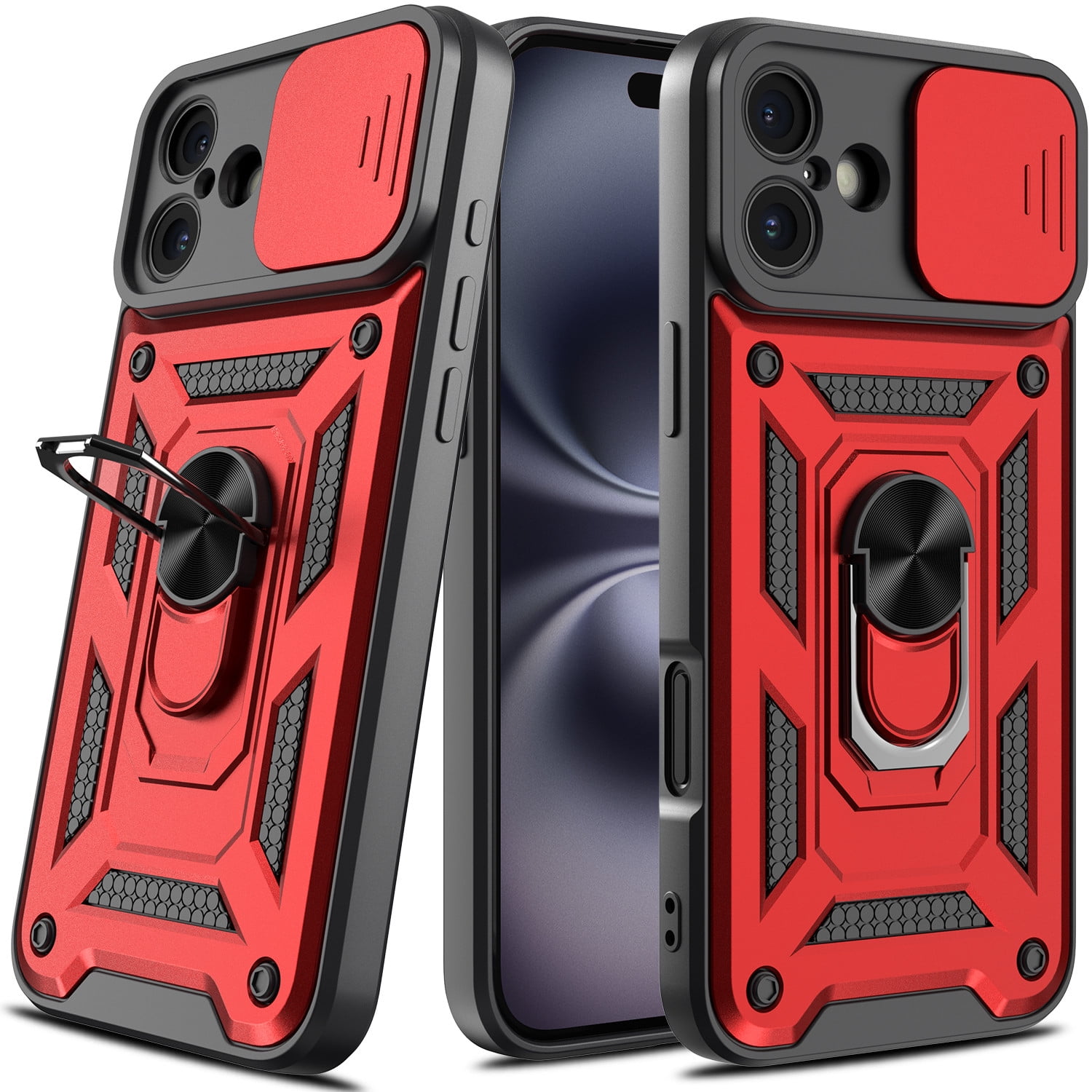 Elegant Choise Phone Case with Ring Stand and Slide Camera Lens for iPhone 16 Pro Max/16 Pro/16 ...