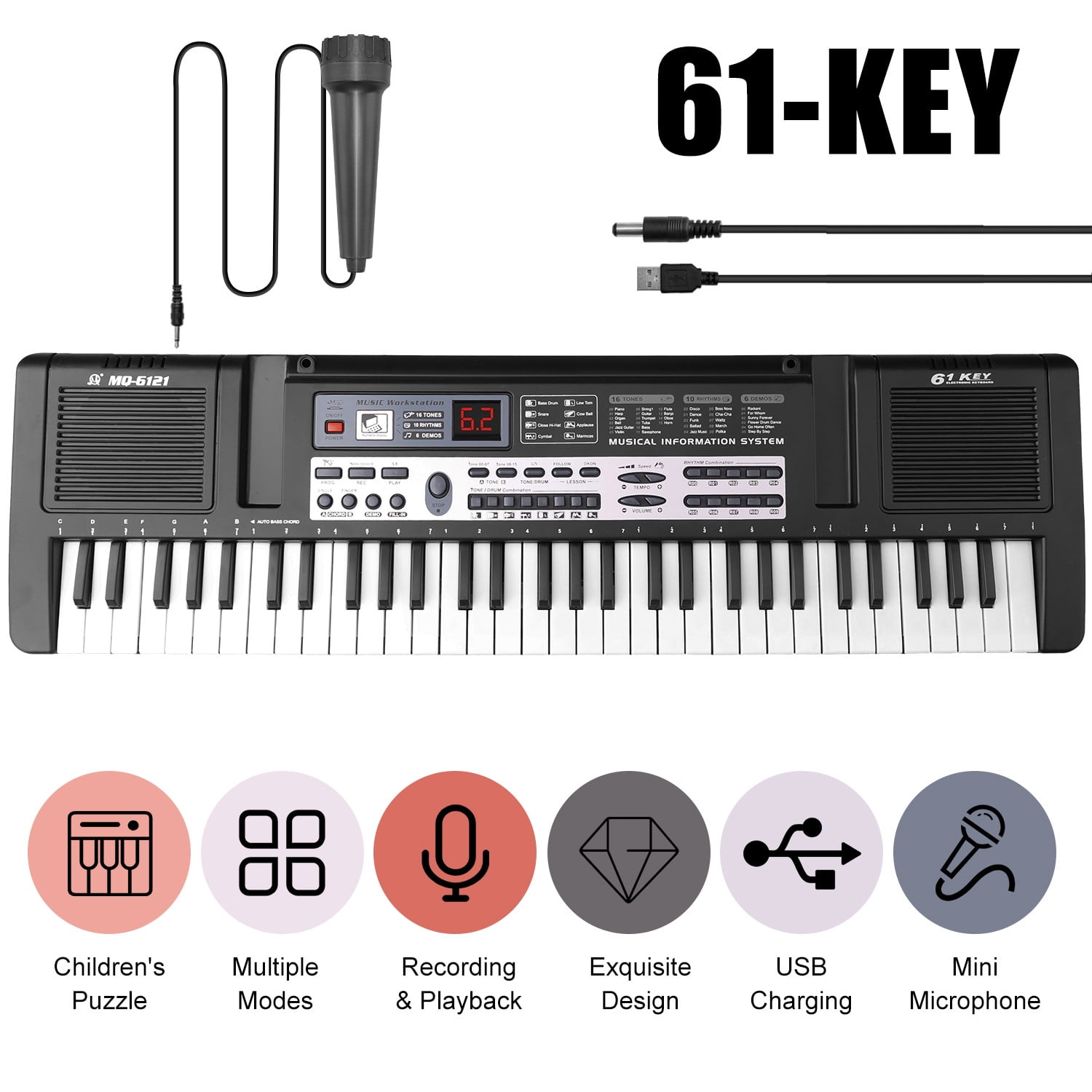 Elegant Choise Piano Keyboard for Kids 61-Key with Microphone - Walmart.com