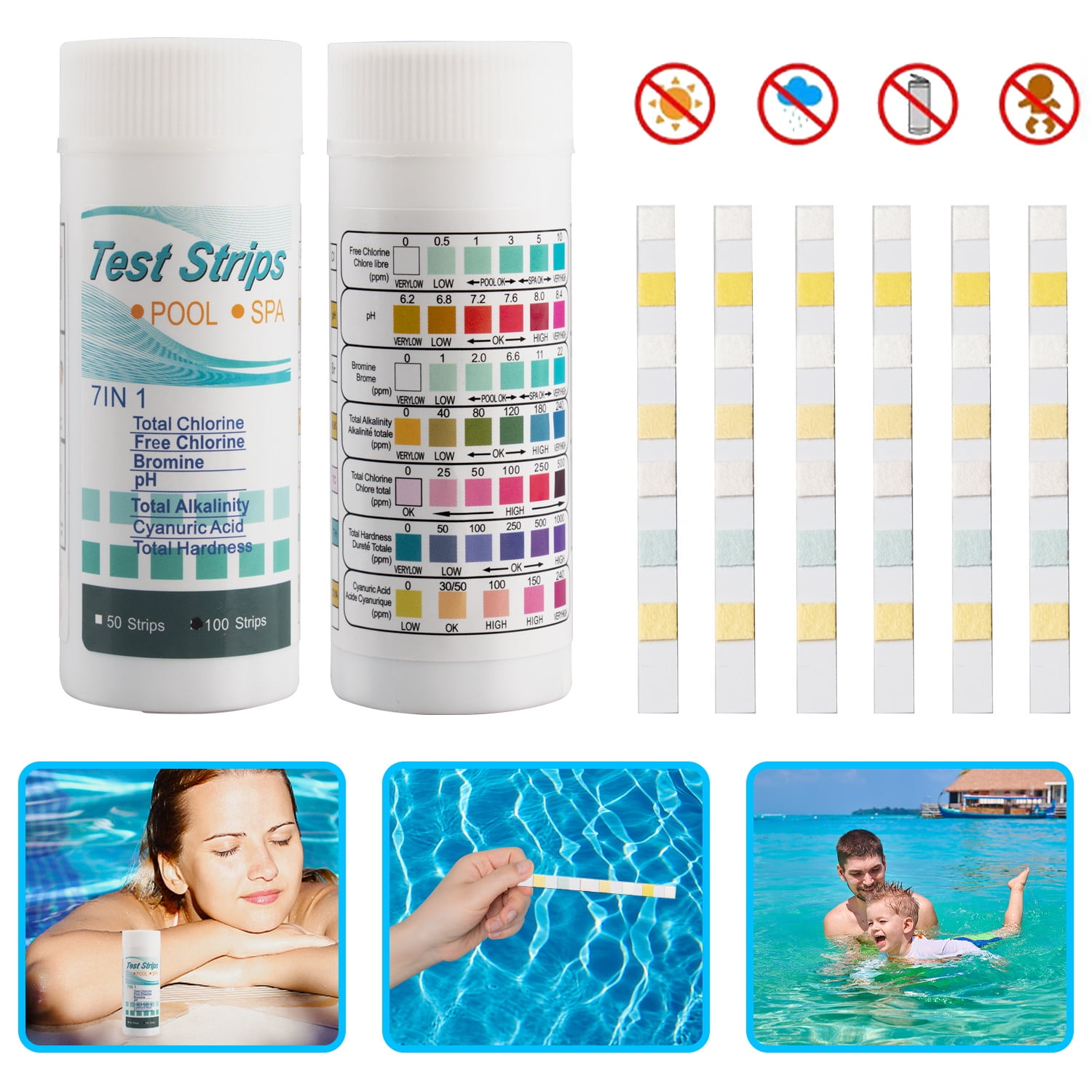 Elegant Choise Pool Test Strips 7 in 1 for Swimming Pool Spa Water, 100 ...