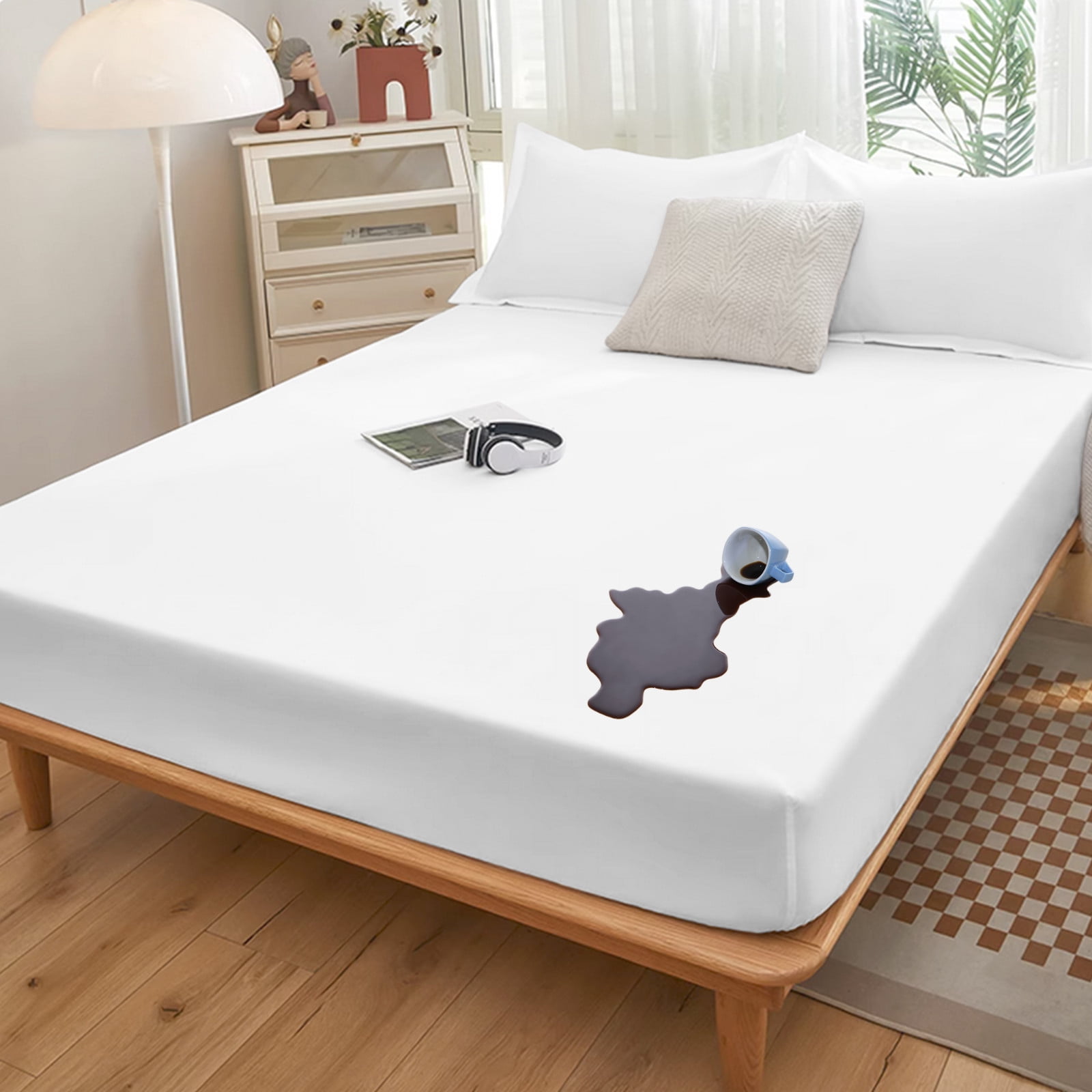 Elegant Choise Waterproof Mattress Protector Queen Bed Sheets, White ...