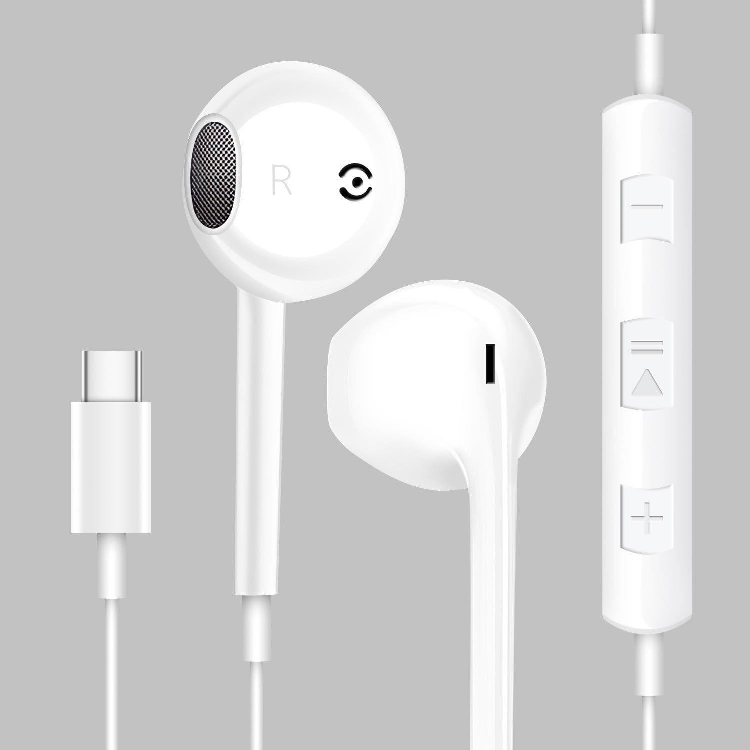 Elegant Choise Wired Type C Earbuds In-Ear Earphones with Mic, White ...