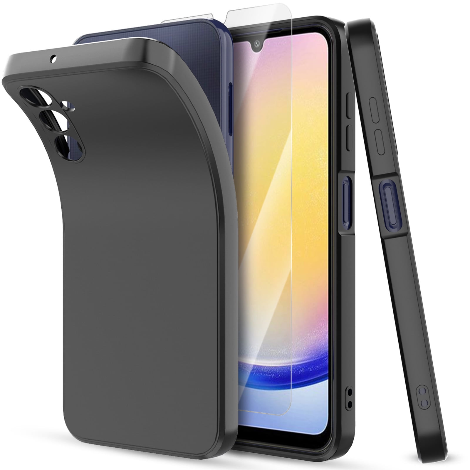 Elegant Choise for Samsung Galaxy A25 5G Liquid Silicone Case with Screen Protector, Black ...