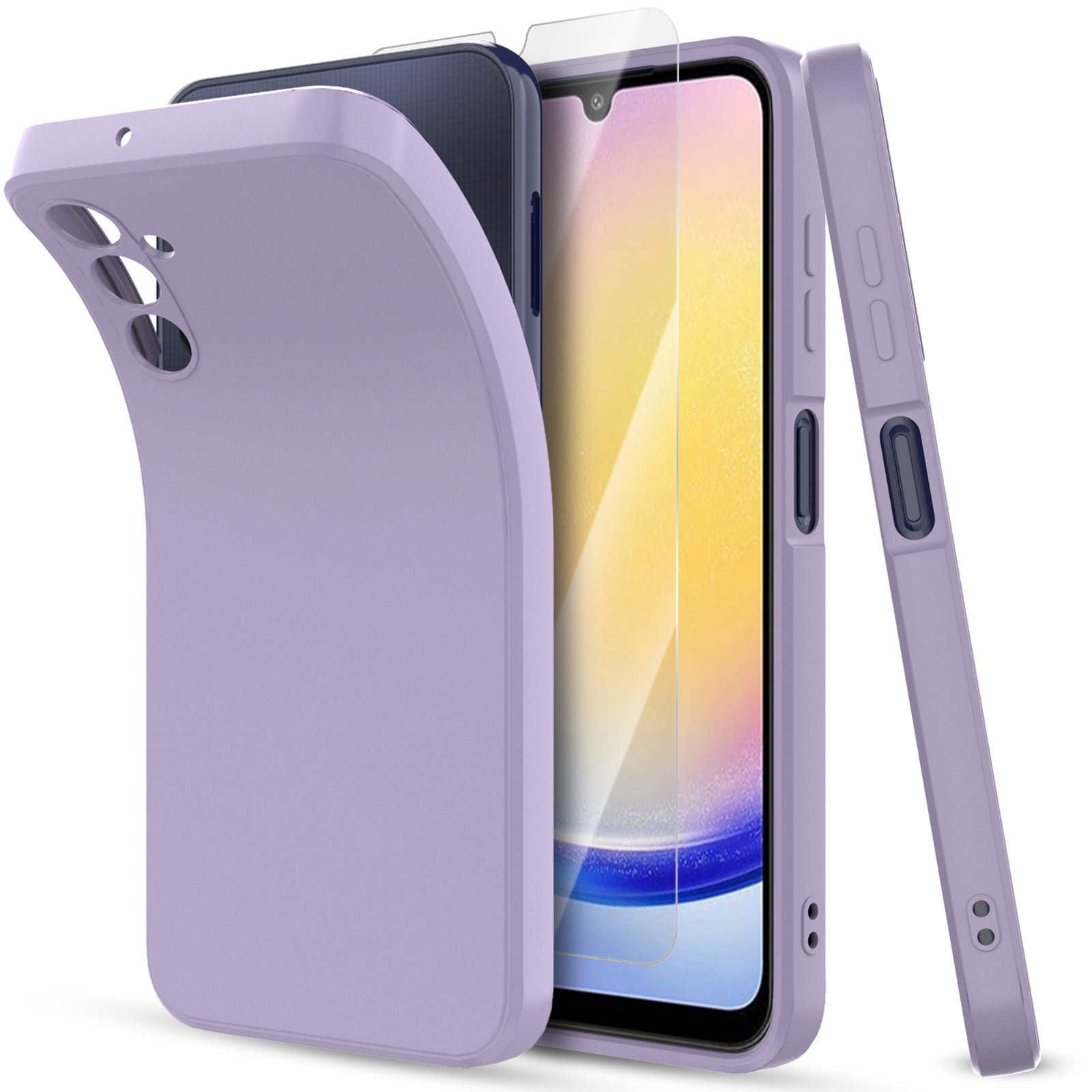 Elegant Choise for Samsung Galaxy A25 5G Liquid Silicone Case with Screen Protector, Purple ...
