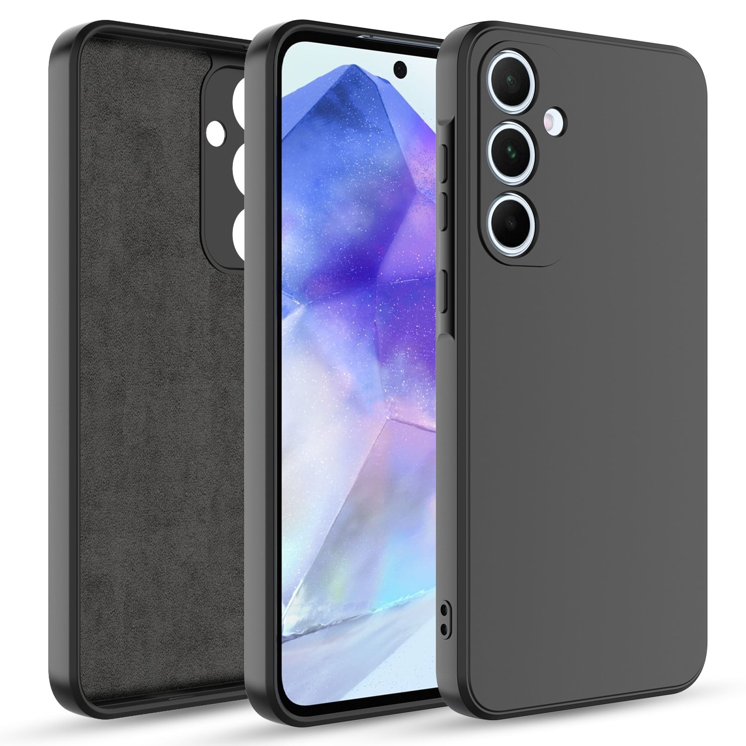 Elegant Choise for Samsung Galaxy A55 5G Liquid Silicone Case with Screen Protector, Black ...