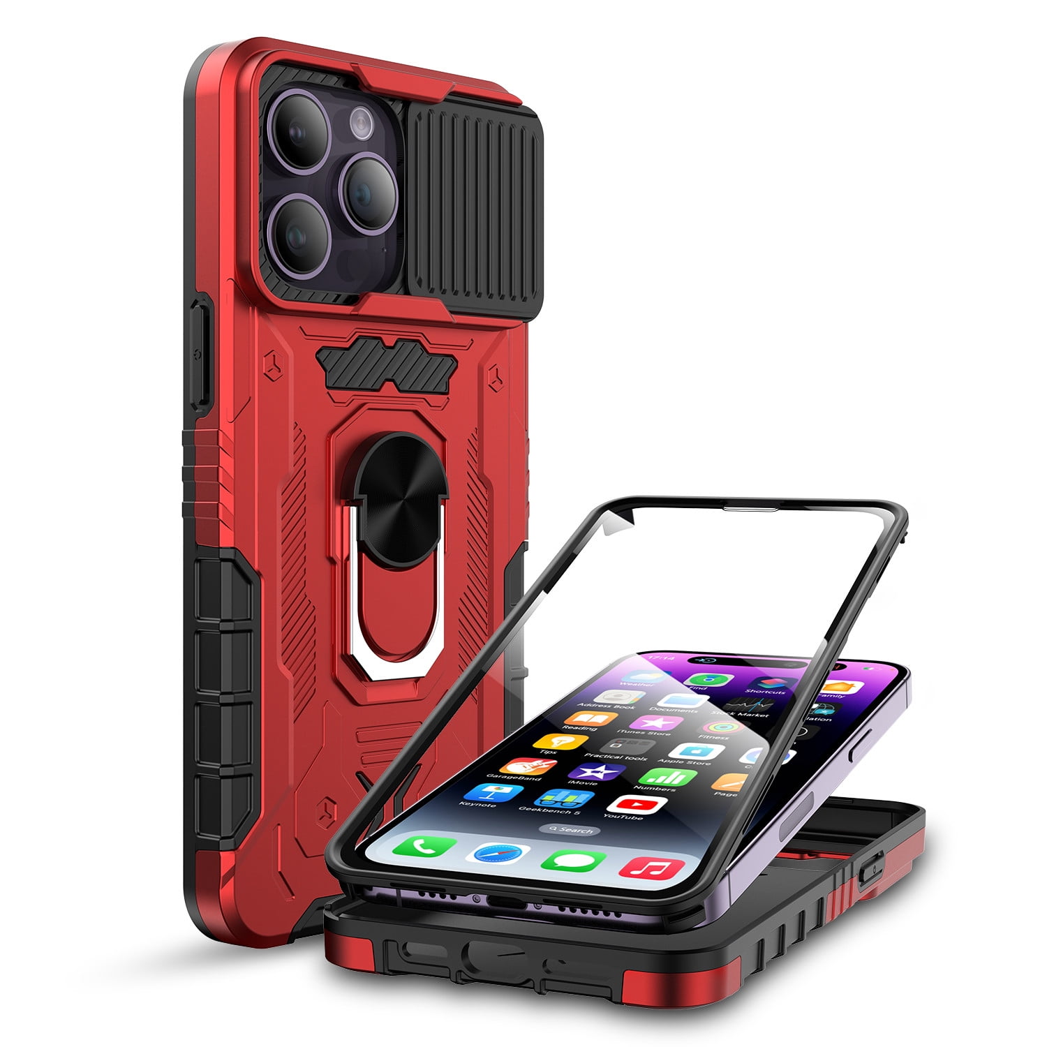 Elegant Choise for iPhone 14 Plus Case Built-in Tempered Glass Screen Protector Slide Camera ...