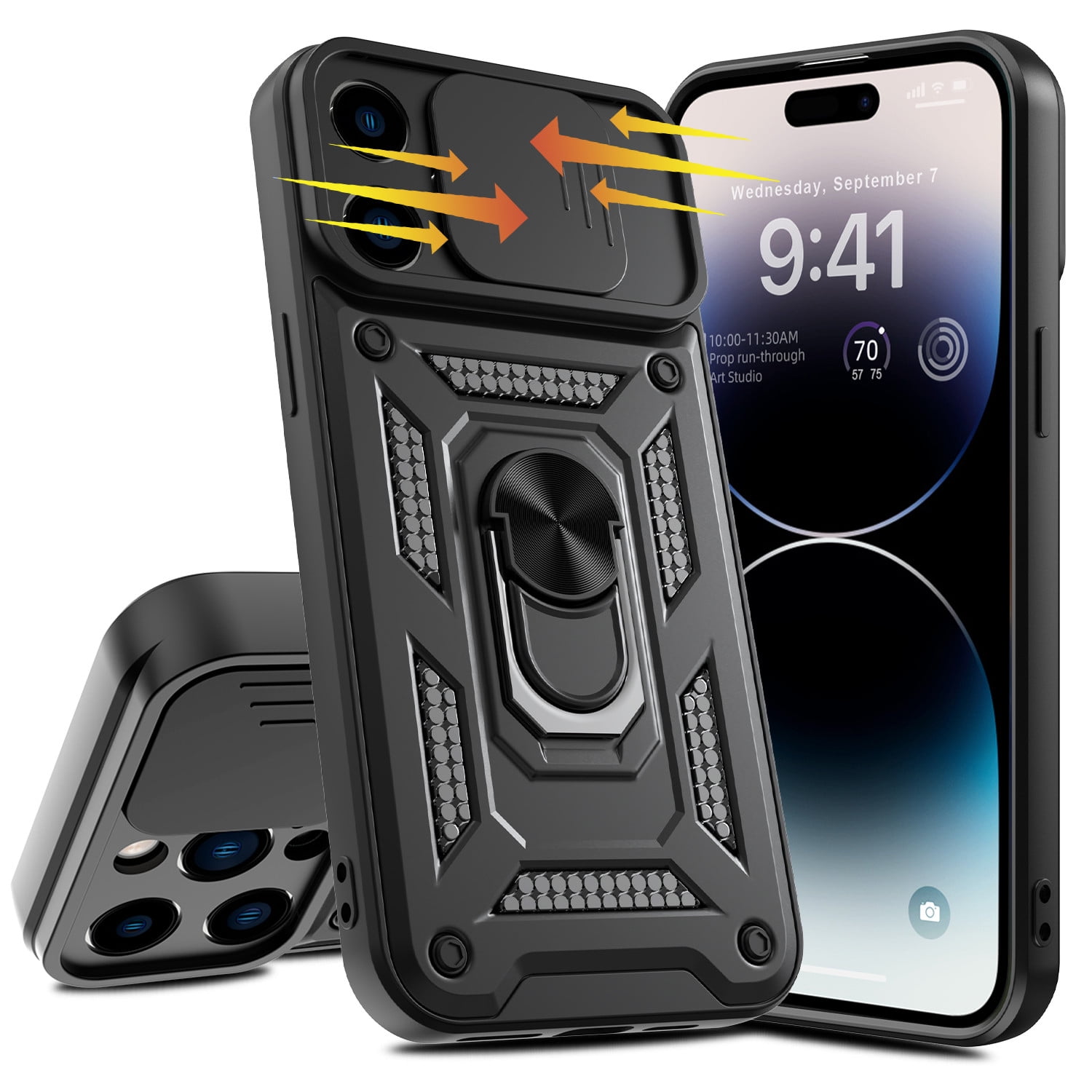 Elegant Choise for iPhone 14 Plus Case with Ring Stand Slide Camera Lens Protective Phone Cover ...