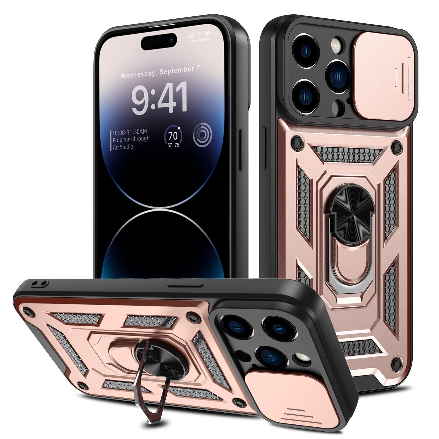 Elegant Choise for iPhone 14 Pro Case with Ring Stand Slide Camera Lens Protective Phone Cover ...