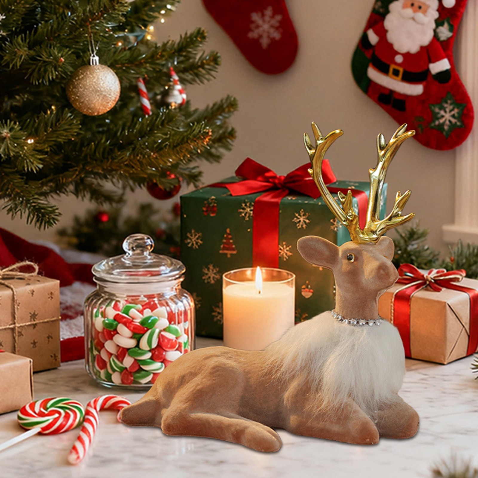Elegant Christmas Reindeer Tabletop Sculpture - Festive Decor for Home ...