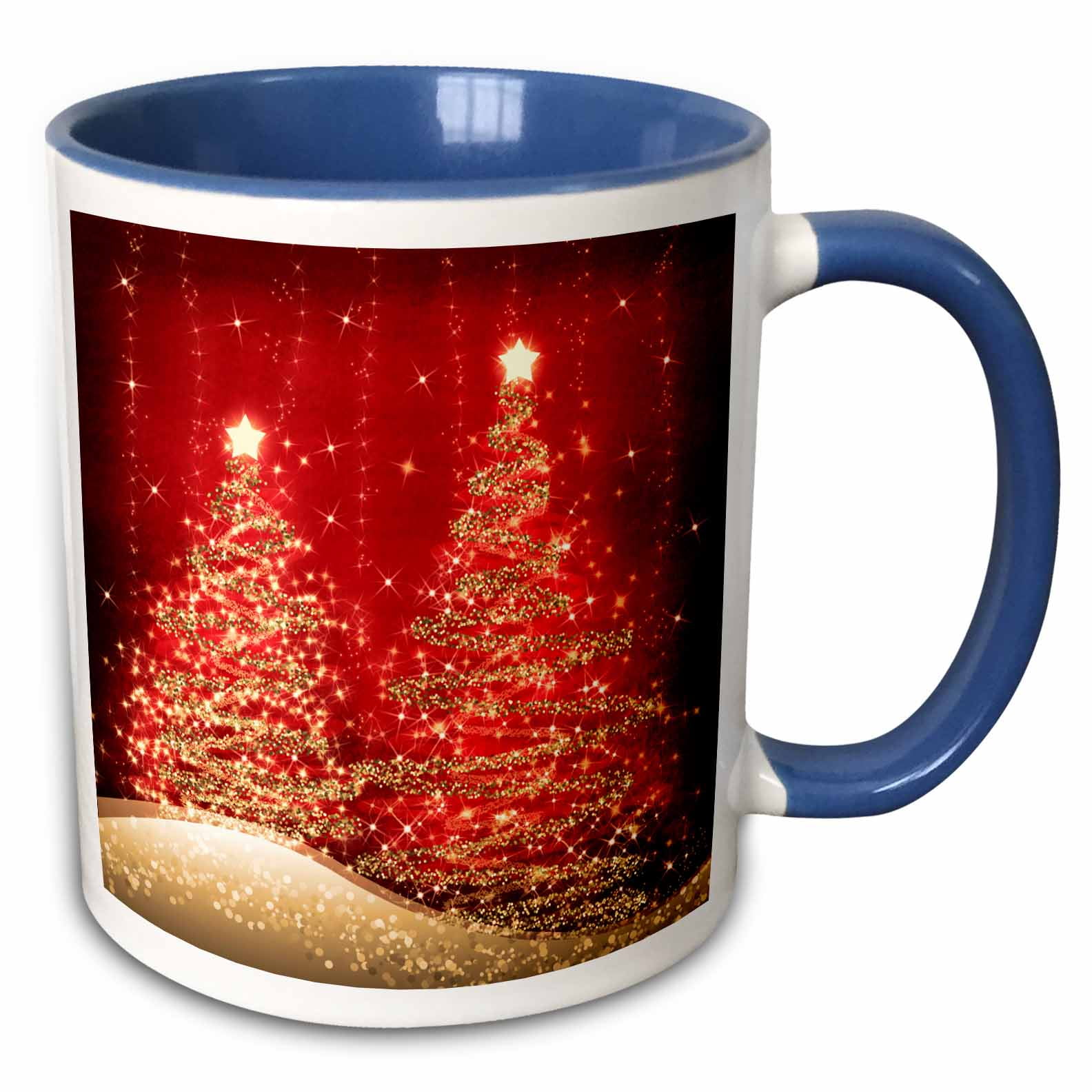 3drose, Elegant Christmas Sparkling Trees Red, 11oz Two-tone Blue Mug ...