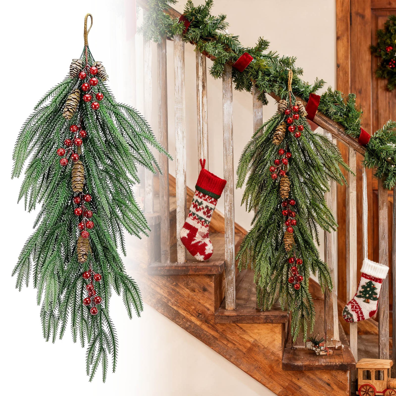 Elegant Christmas Teardrop Berry Pinecone Wreath Decorative Home ...