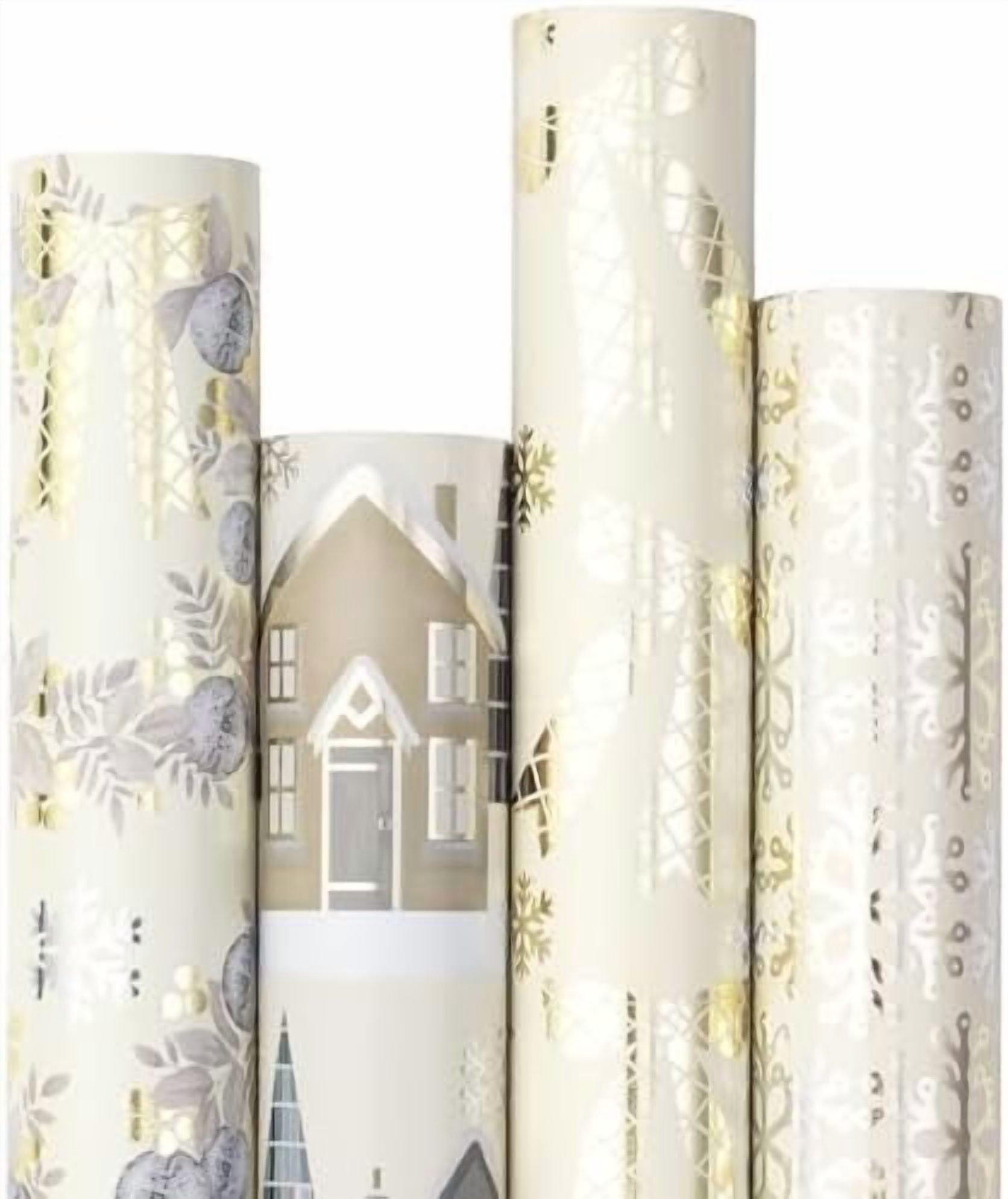 Elegant Christmas Wrapping Paper Set, Jumbo Roll, Gold Silver Foil ...