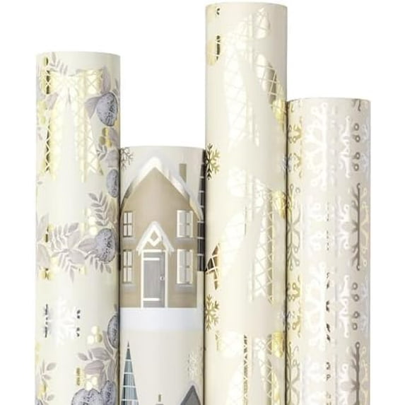 Elegant Christmas Wrapping Paper Set, Jumbo Roll, Gold Silver Foil ...