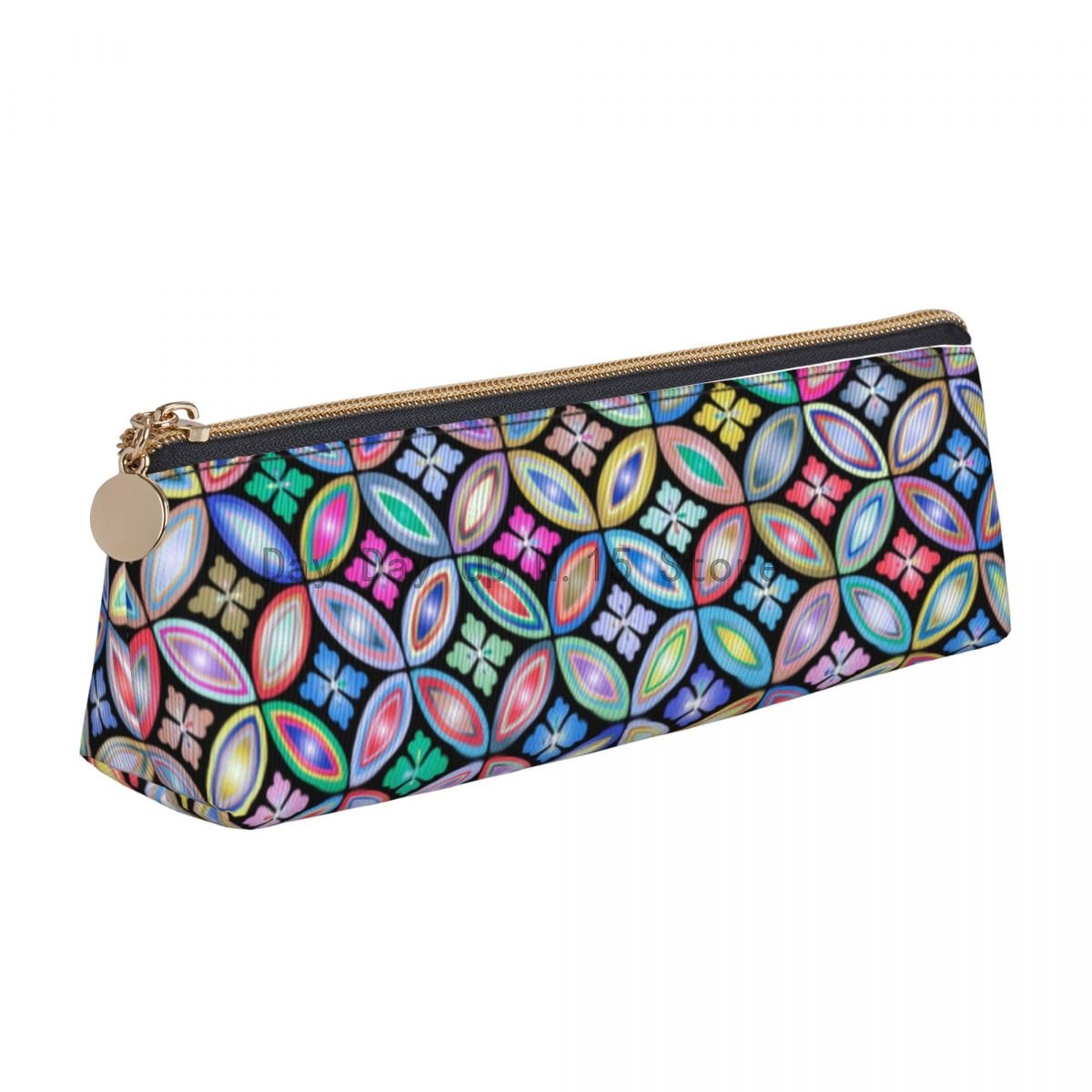 Elegant Circles Triangle Pencil Case Retro Floral Print Boys Elementary ...