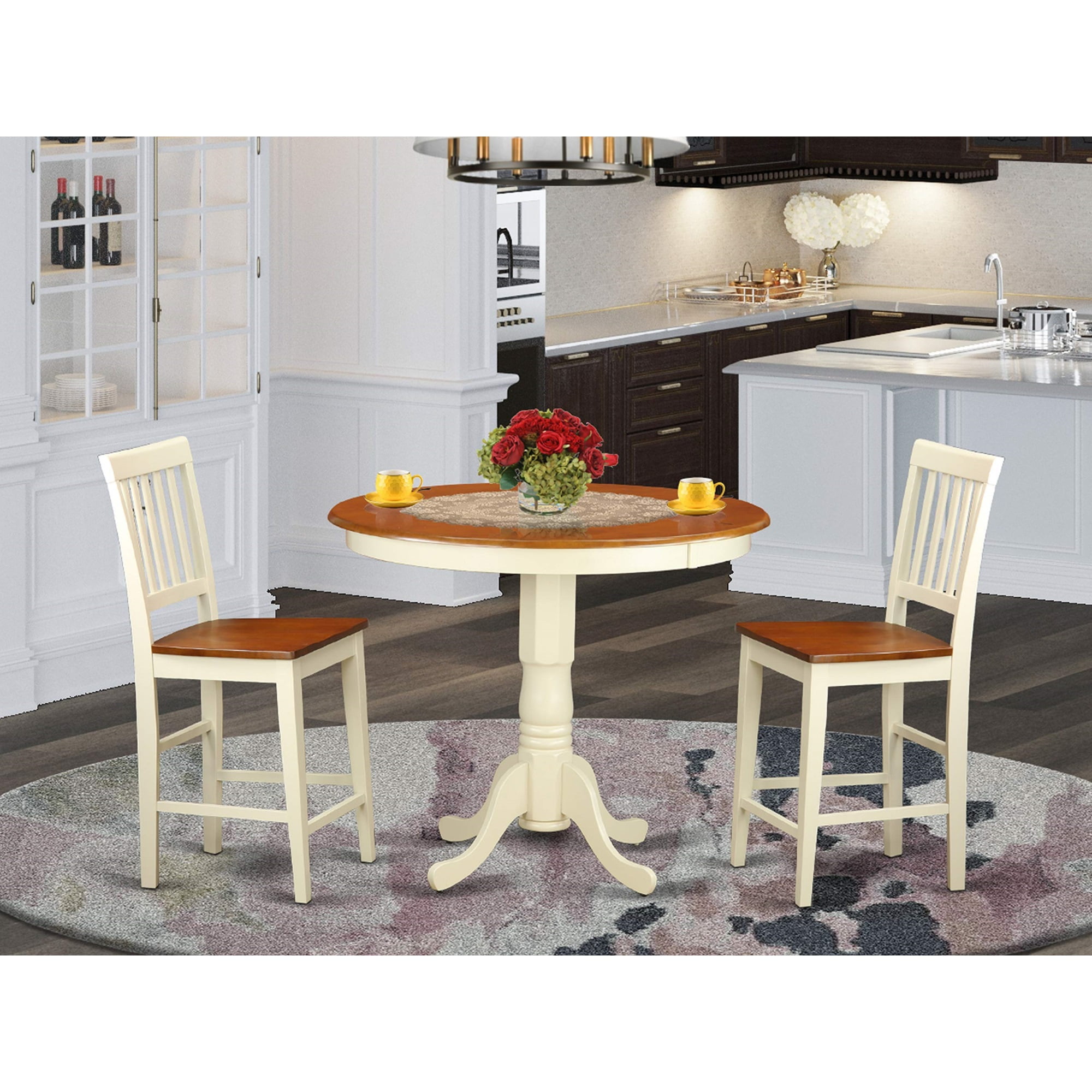 Elegant Circular Counter Height Dining Set with 2 Bar Stools - Two-Tone ...