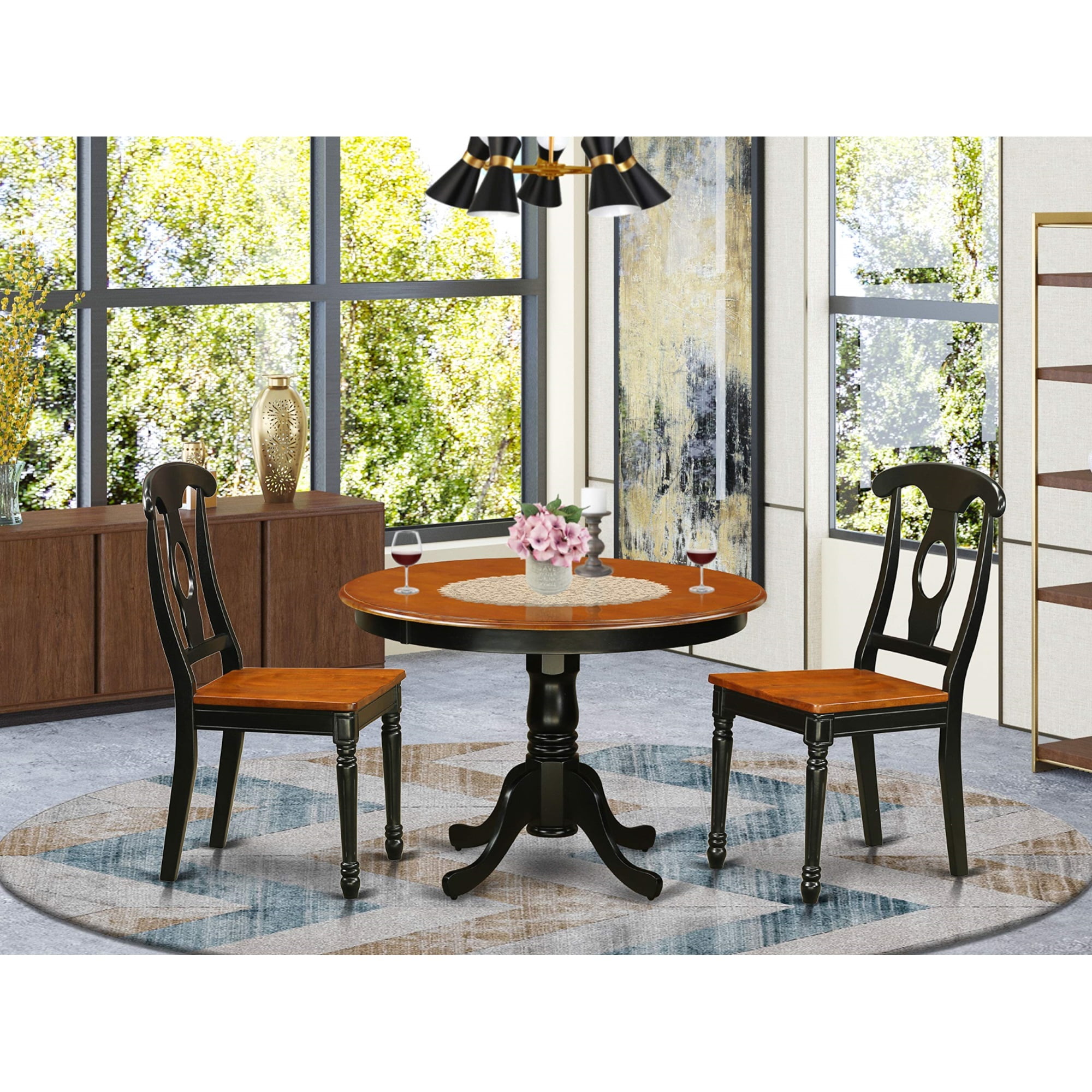 Elegant Circular Dinette Set - 42" Round Table, 2 Chairs - Sleek Dark ...