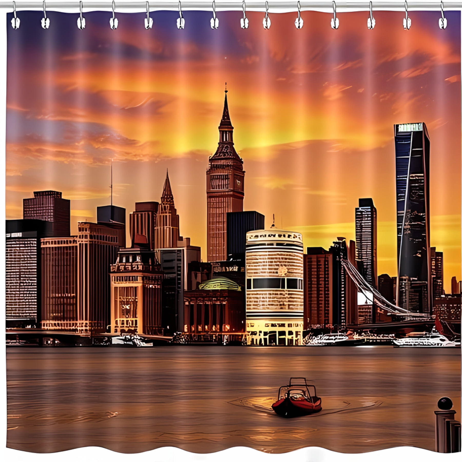 Elegant Cityscape Shower Curtain - Stunning with Iconic Skyscrapers ...