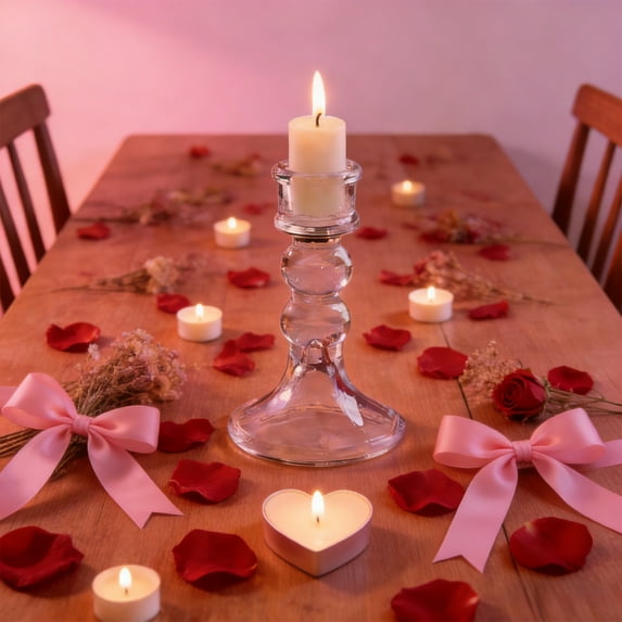 Elegant Clear Glass Candlestick & Candle Holder – Crystal-Look Single ...