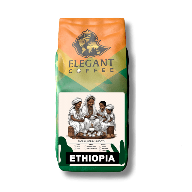 Elegant Coffee - Ethiopian Arabica Beans - Single Origin 100% - Medium Roast, 12oz - Ground Bean ...