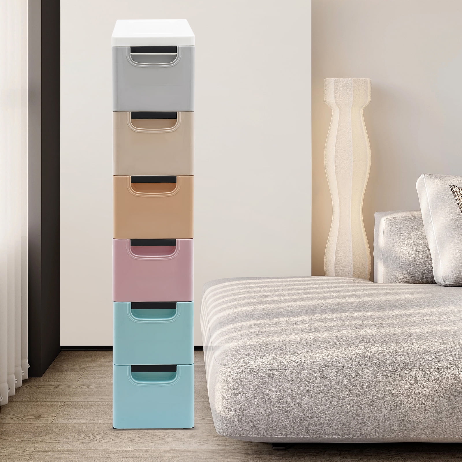 Elegant Color PP 39.88*20*100cm 6-Storey Storage Cabinet Wheeled Drawer ...