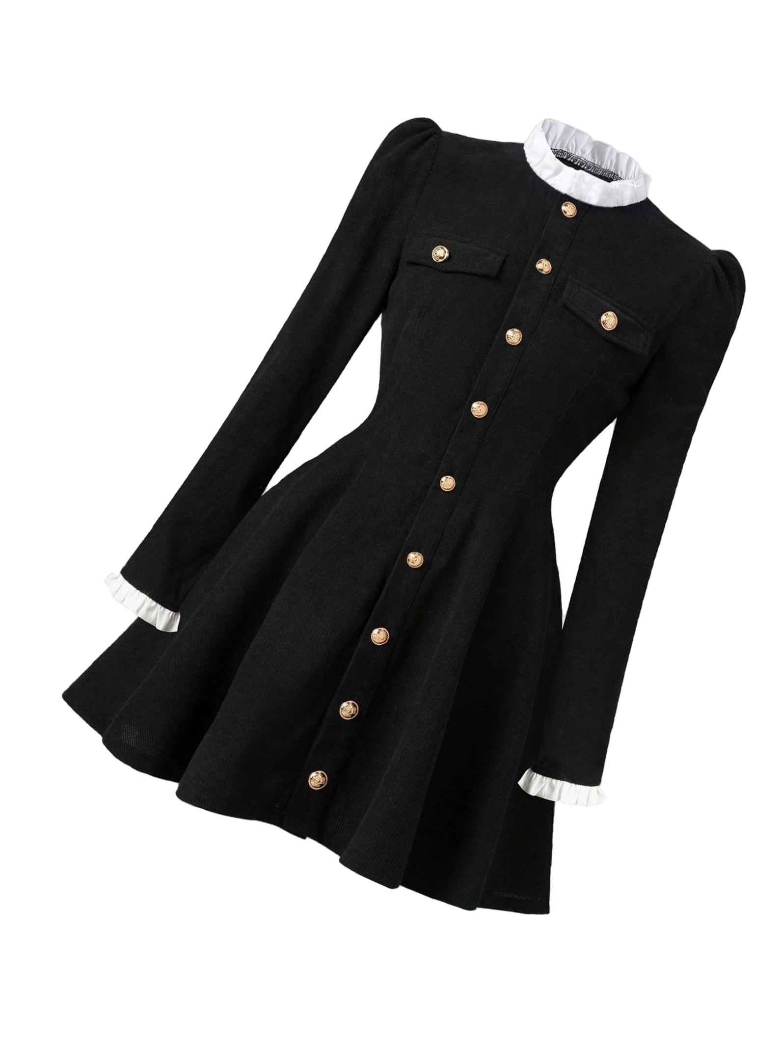 Elegant Colorblock A Line Dress Stand Collar Black Women Dresses ...