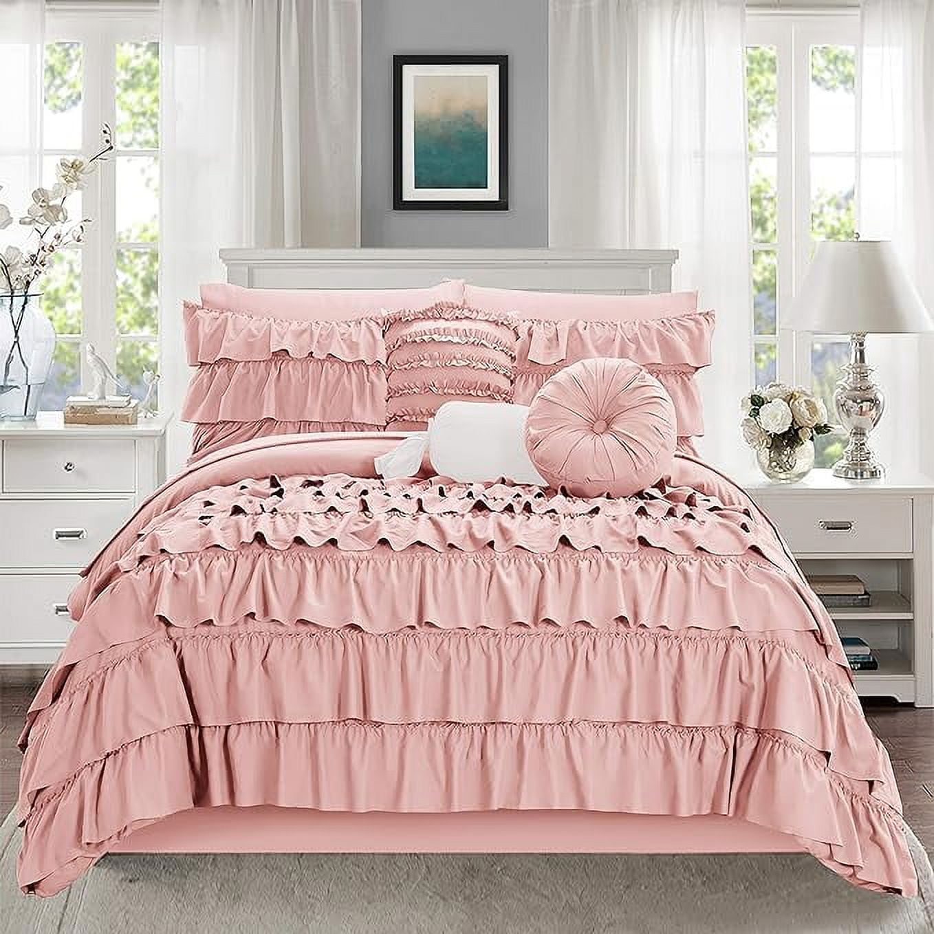 Elegant Comfort 10-Piece Bed-in-a-Bag, Multi-Ruffle Comforter Set ...