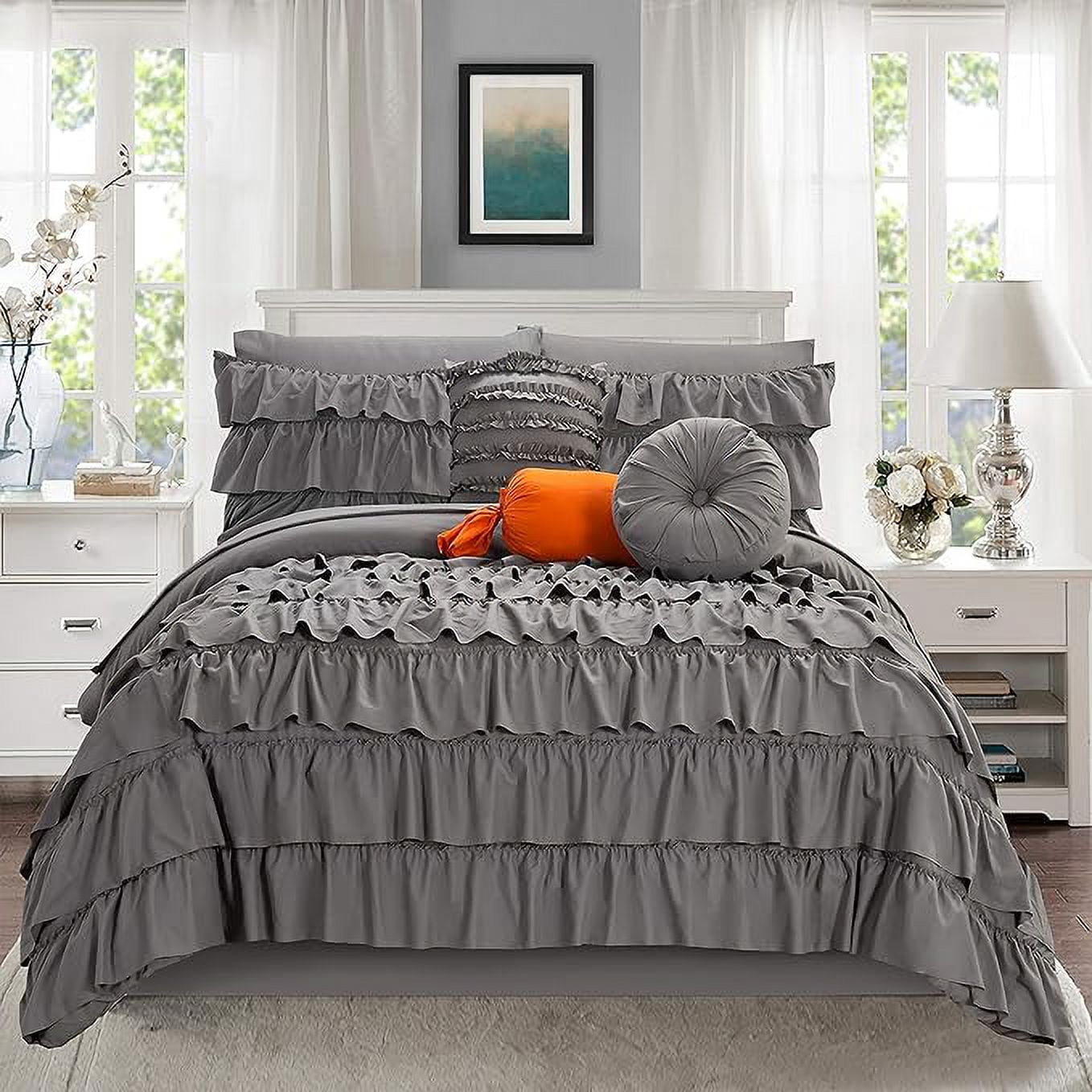 Elegant Comfort 10-Piece Bed-in-a-Bag, Multi-Ruffle Comforter Set ...
