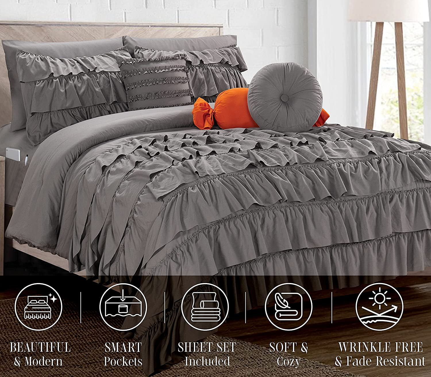 Elegant Comfort 10-Piece Bed-in-a-Bag, Multi-Ruffle Comforter Set ...