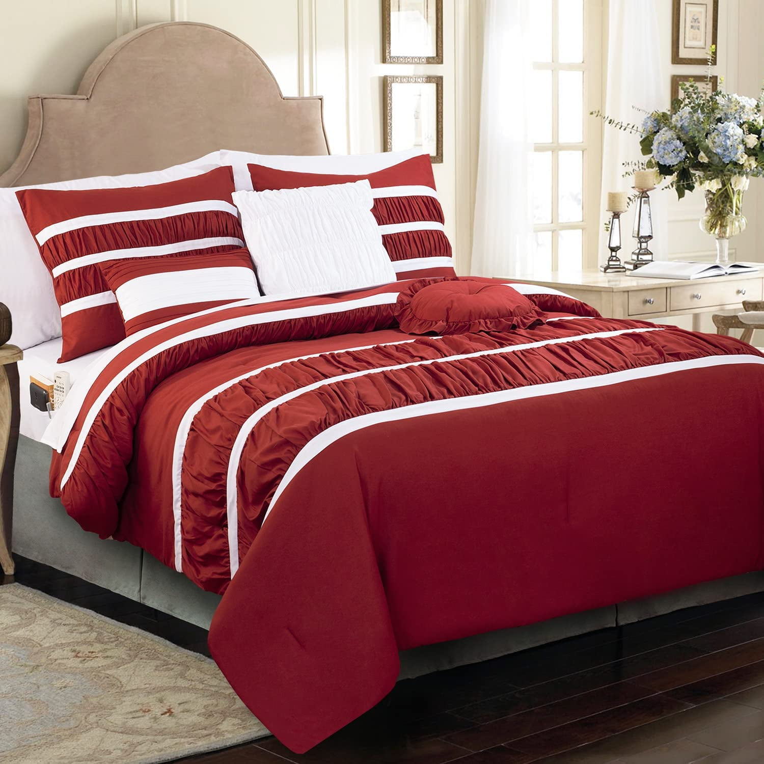 Elegant Comfort 12-Piece Bed-in-a-Bag, Isabella Pleated Ruched Ruffled ...