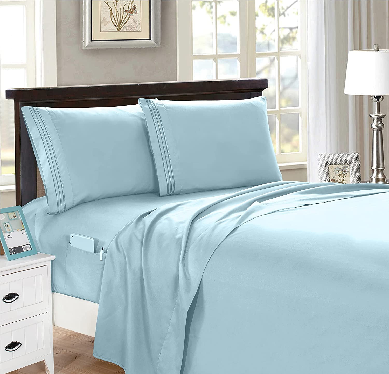 Elegant Comfort 1500 Series 4-Piece Smart Sheet Set with Side Storage ...