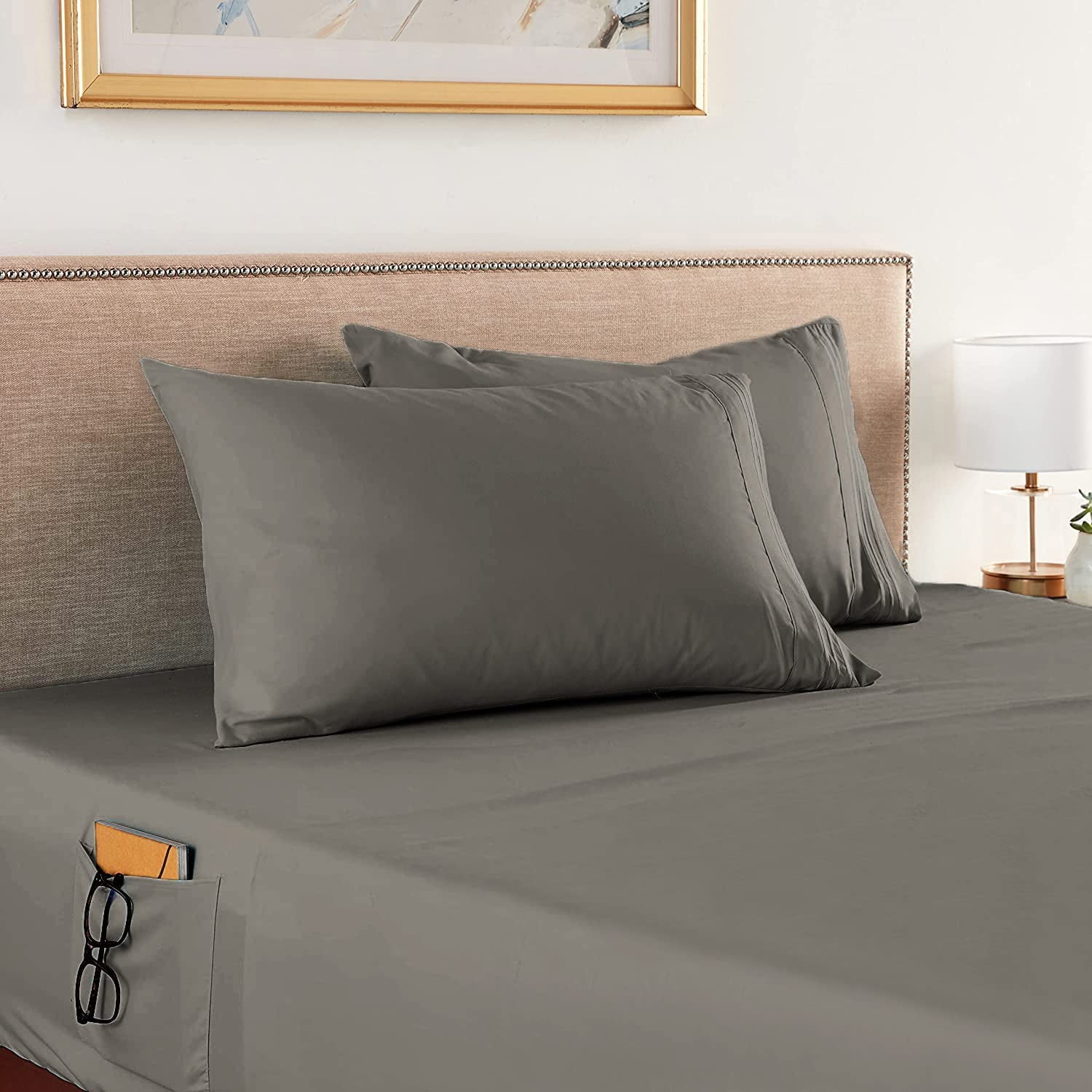 Elegant Comfort 1500 Series 4-Piece Smart Sheet Set with Side Storage ...
