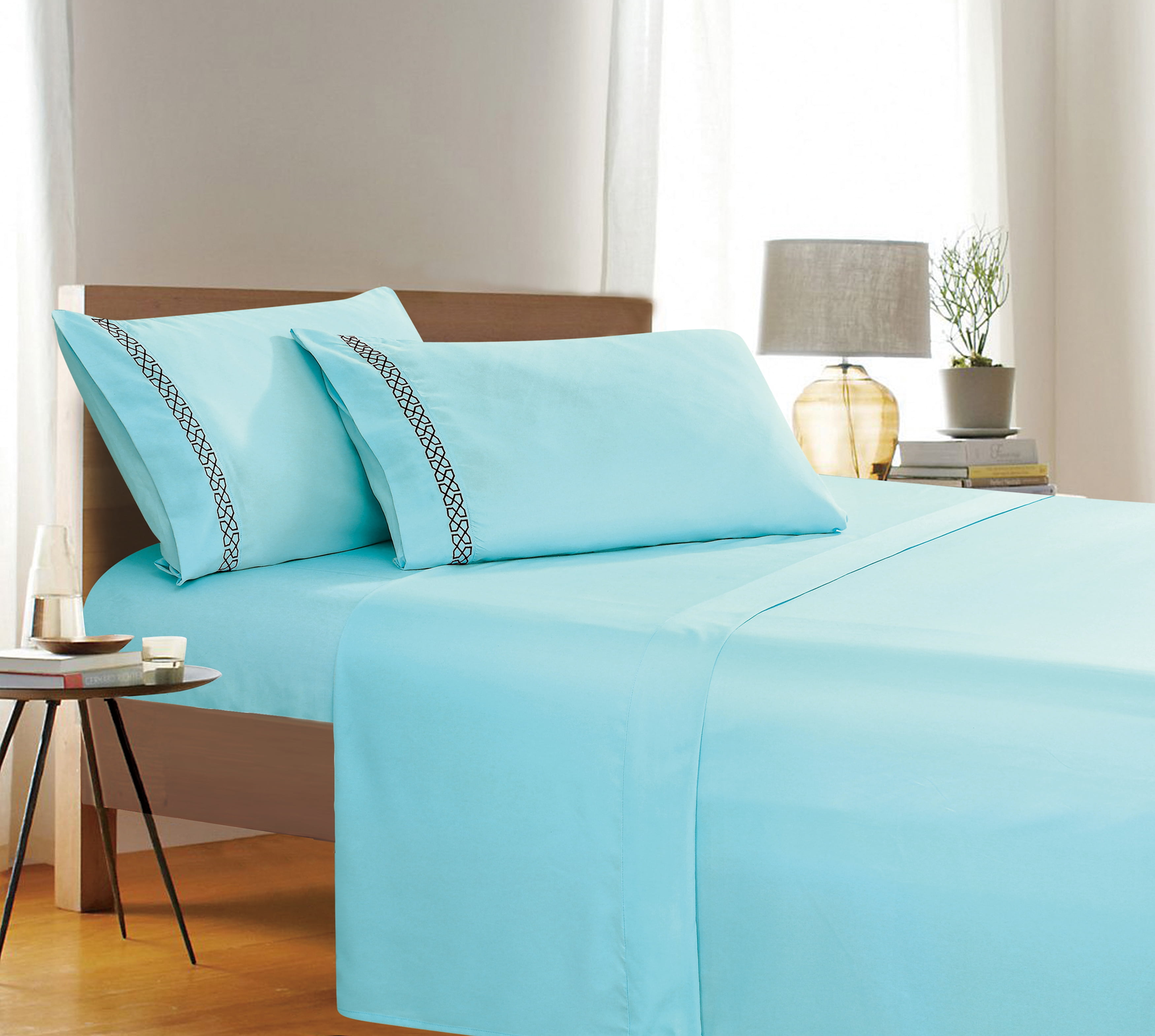 Elegant Comfort 1500 Thread Count Blue Silk Sheet Sets Full (4 Pieces ...
