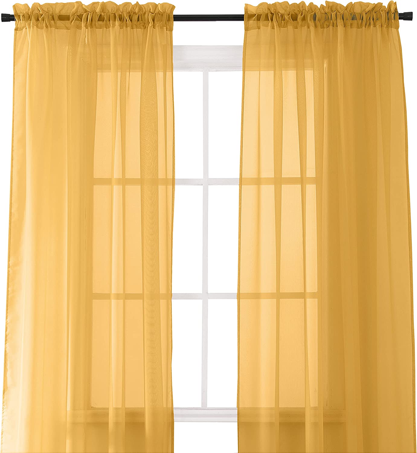 "Mira 2-Panel Faux Silk Semi-Sheer Window Curtain Drapes, Rust, 55""W x ...