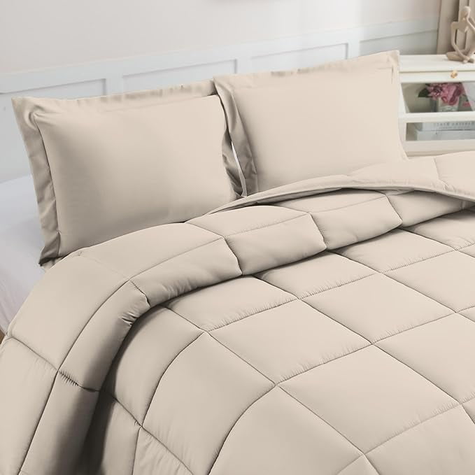Elegant Comfort 3-Piece Comforter Set, Down Alternative Box Stitched ...