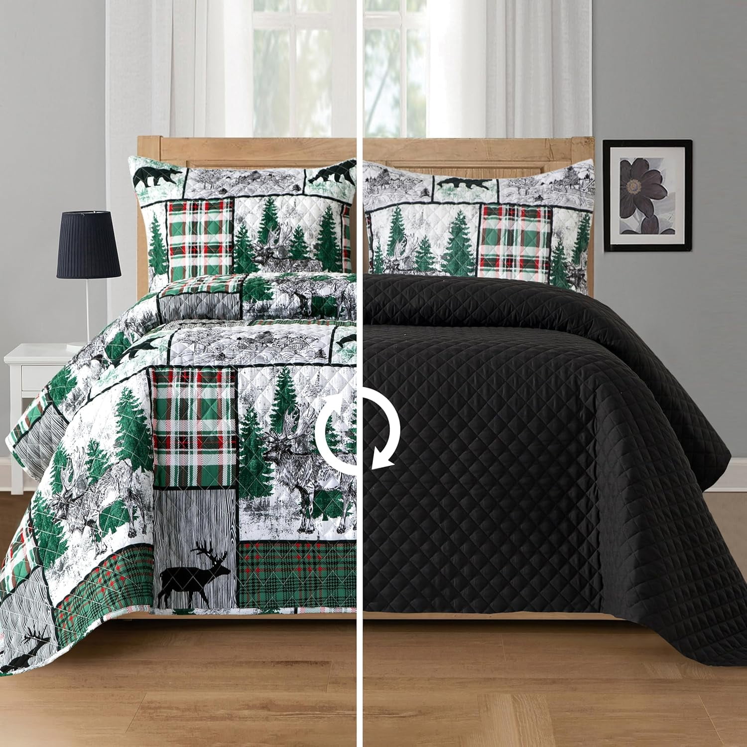 Elegant Comfort 3-Piece Holiday Rustic Plaid Patchwork Reversible Quilt ...