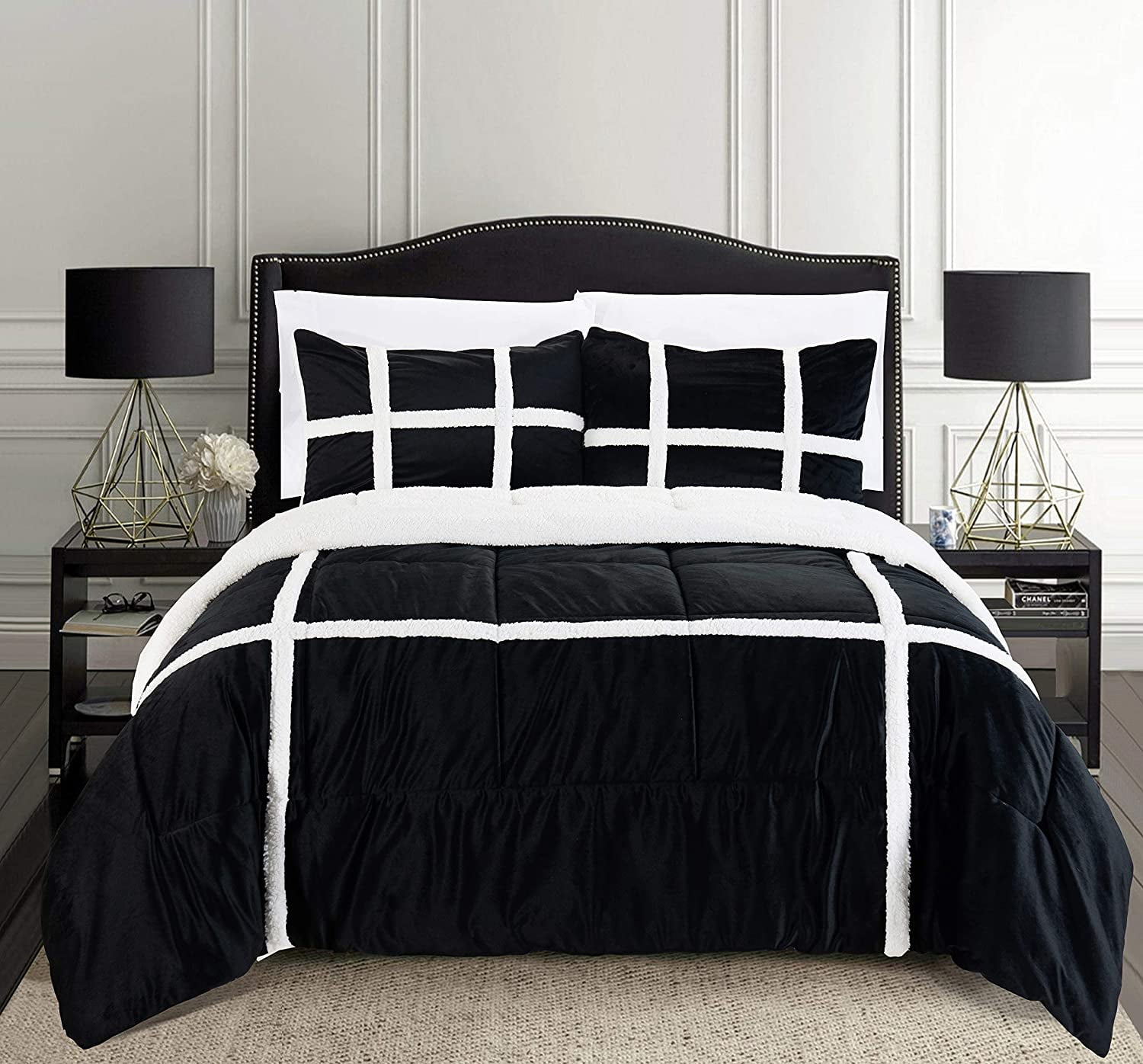 Elegant Comfort 3-Piece Olivia Stripe Sherpa Comforter Set, Comforter ...