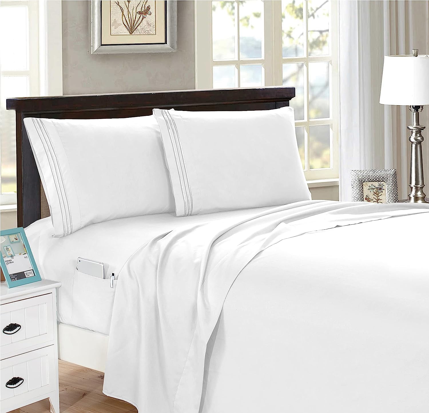 Elegant Comfort 1500 Series 4-Piece Smart Sheet Set with Side Storage ...
