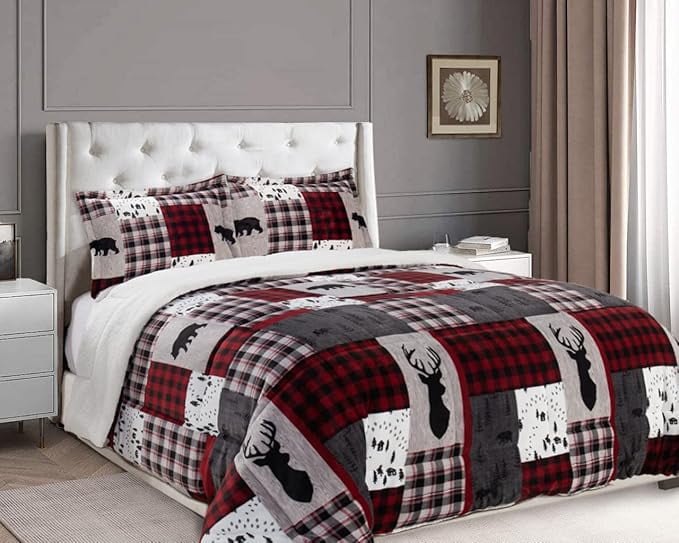 Elegant Comfort 3-Piece Winter Lodge-Patch Sherpa Comforter Soft, Comfy ...