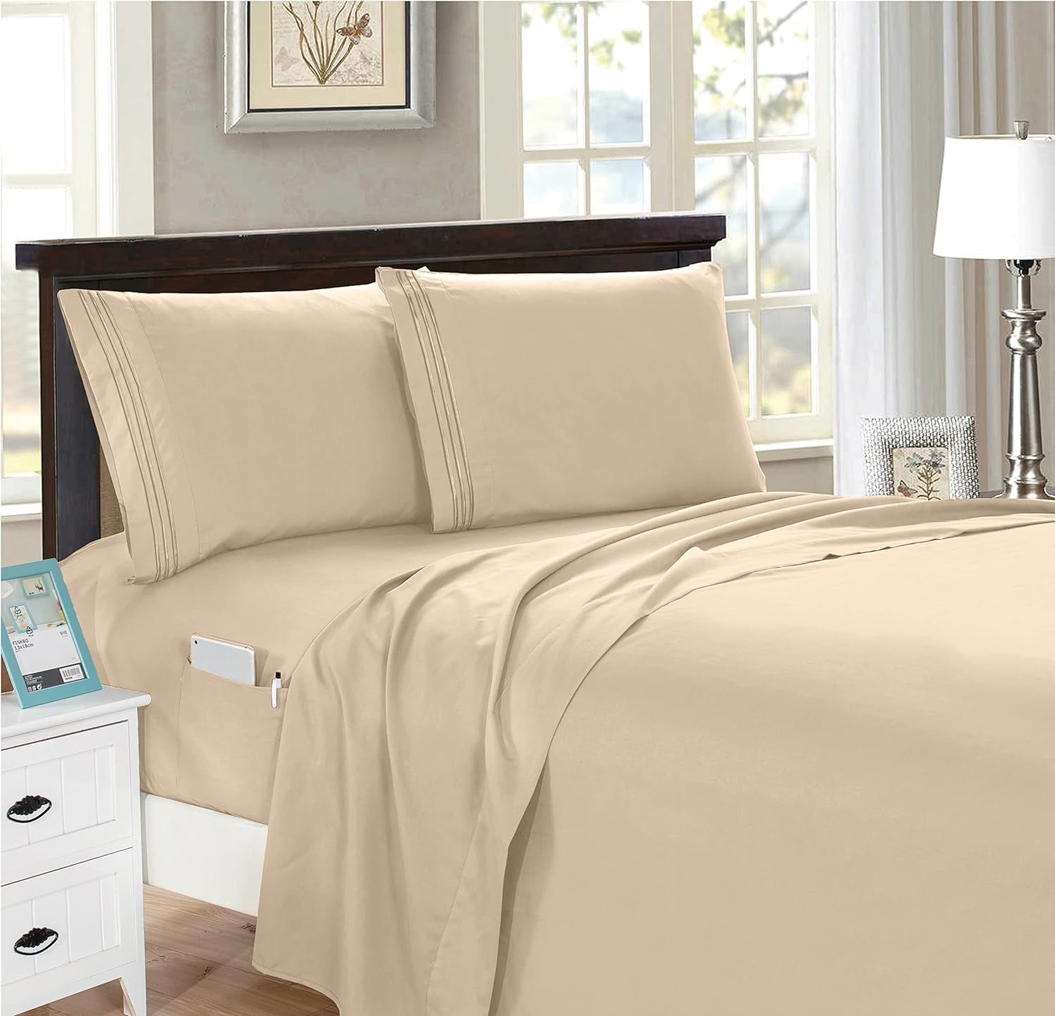 Elegant Comfort Queen 4-Piece Microfiber Sheet Set with Pillow Case ...