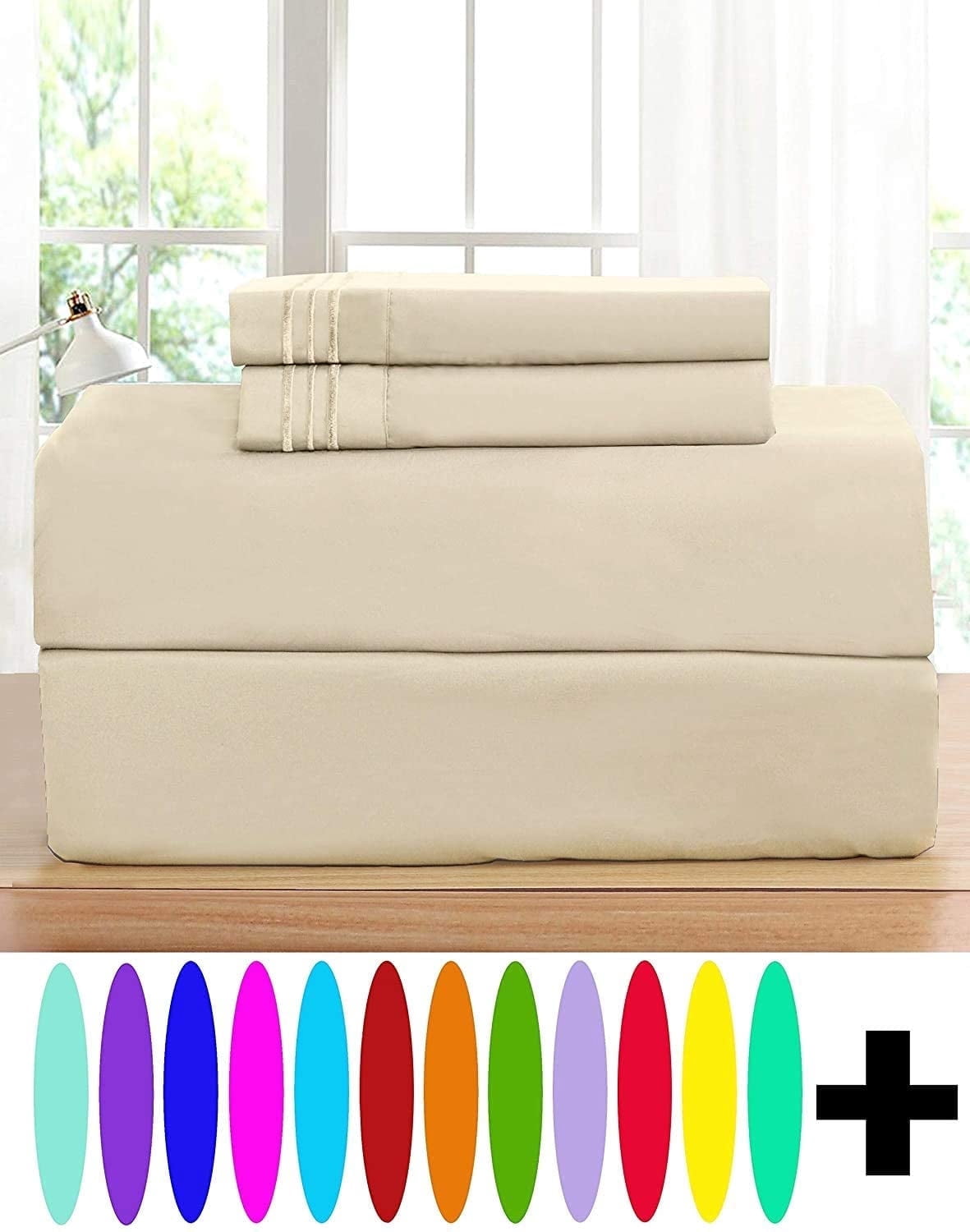 Elegant Comfort, Bed Sheets, 4 Piece Set, Full Size Beige Microfiber ...
