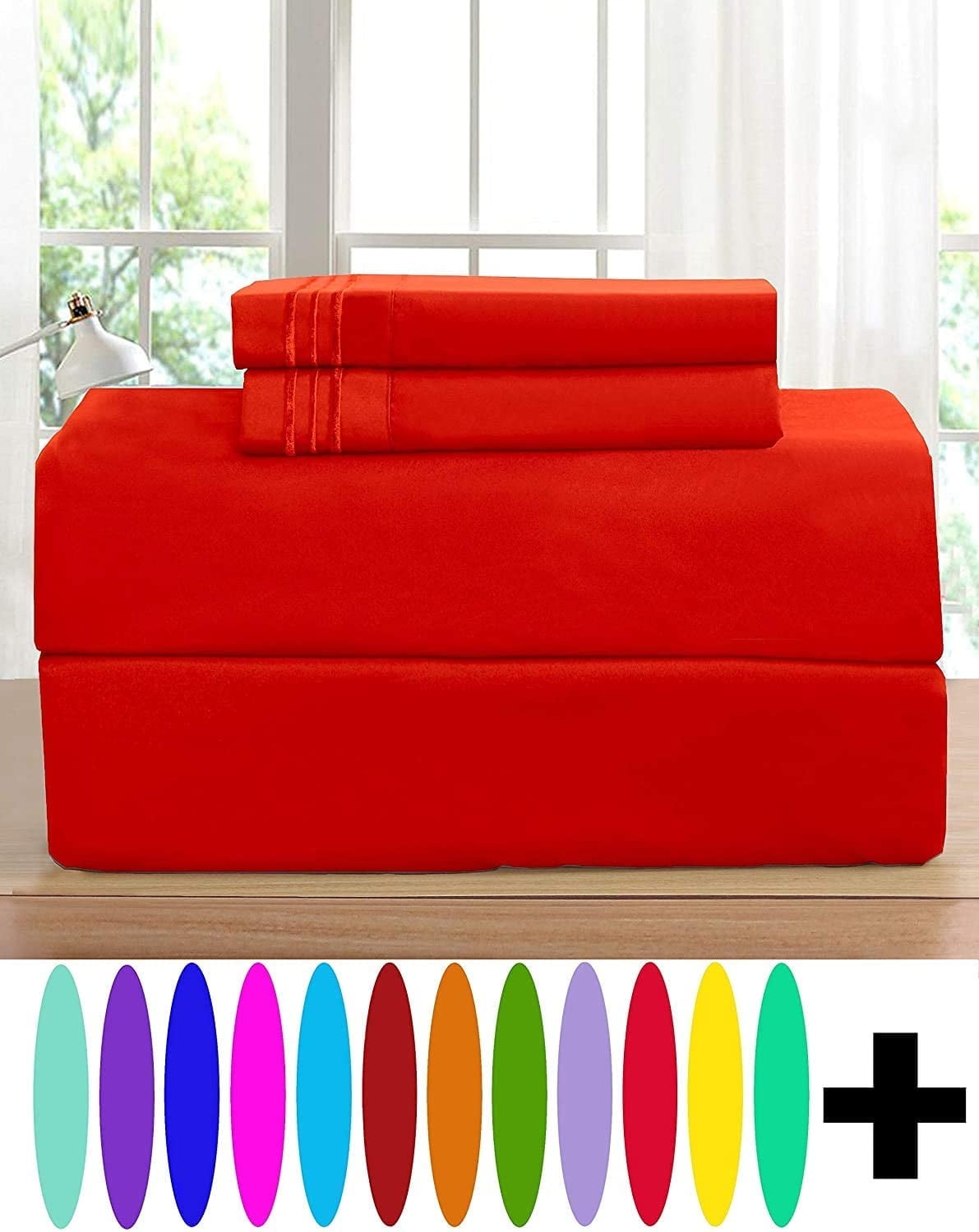 Elegant Comfort 4 Piece Bed Sheets 1500 Series Microfiber, Full, Red ...