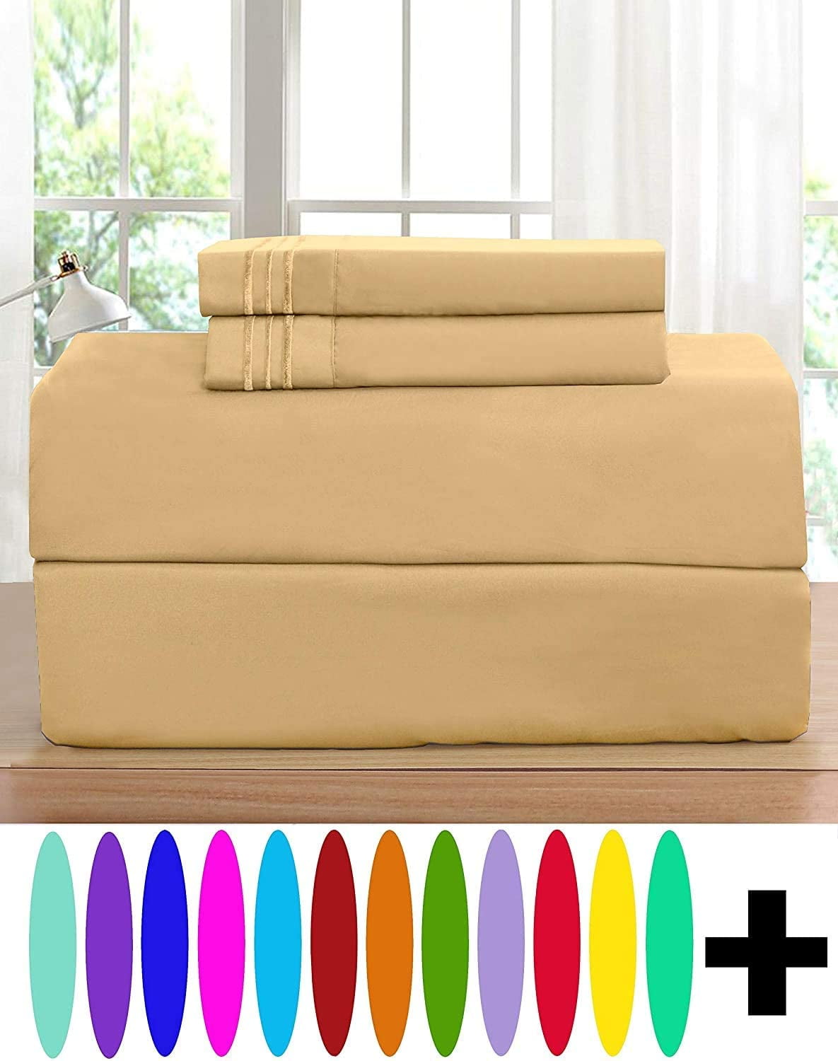 Elegant Comfort 4 Piece Bed Sheets, 1500 Thread Count MicrofiberTwin ...