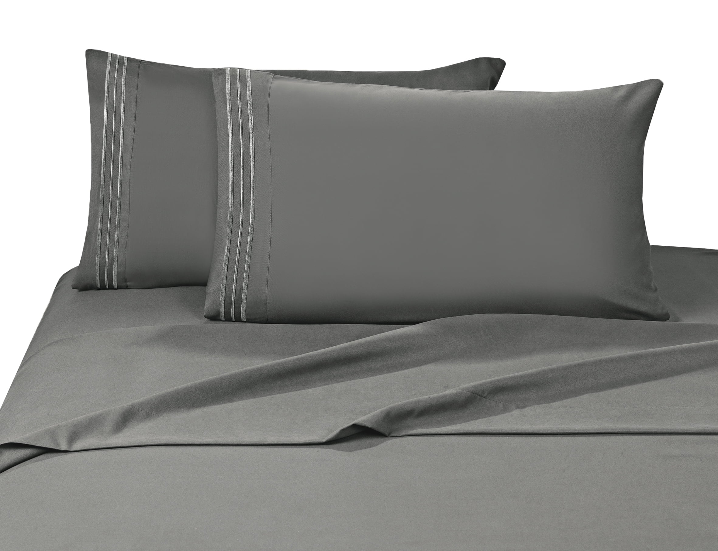 Elegant Comfort 4 Piece Bed Sheets Polyester Full Gray Solid 1500 ...