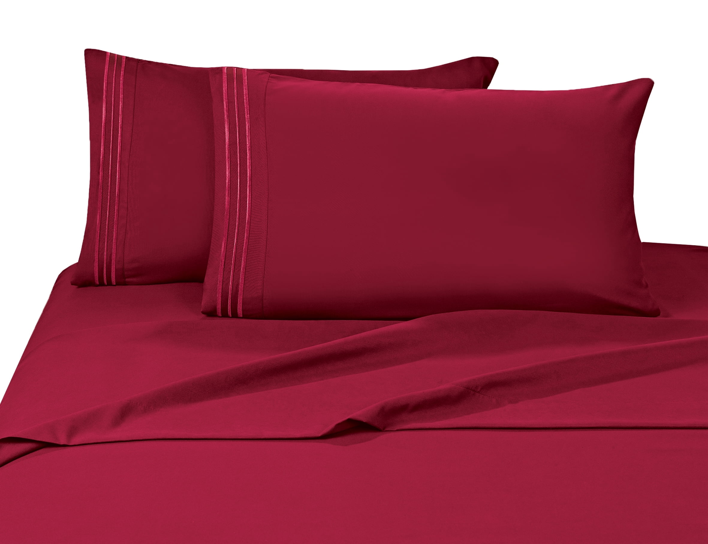 Elegant Comfort 4 Piece Bed Sheets Polyester Queen Red Solid 1500 ...