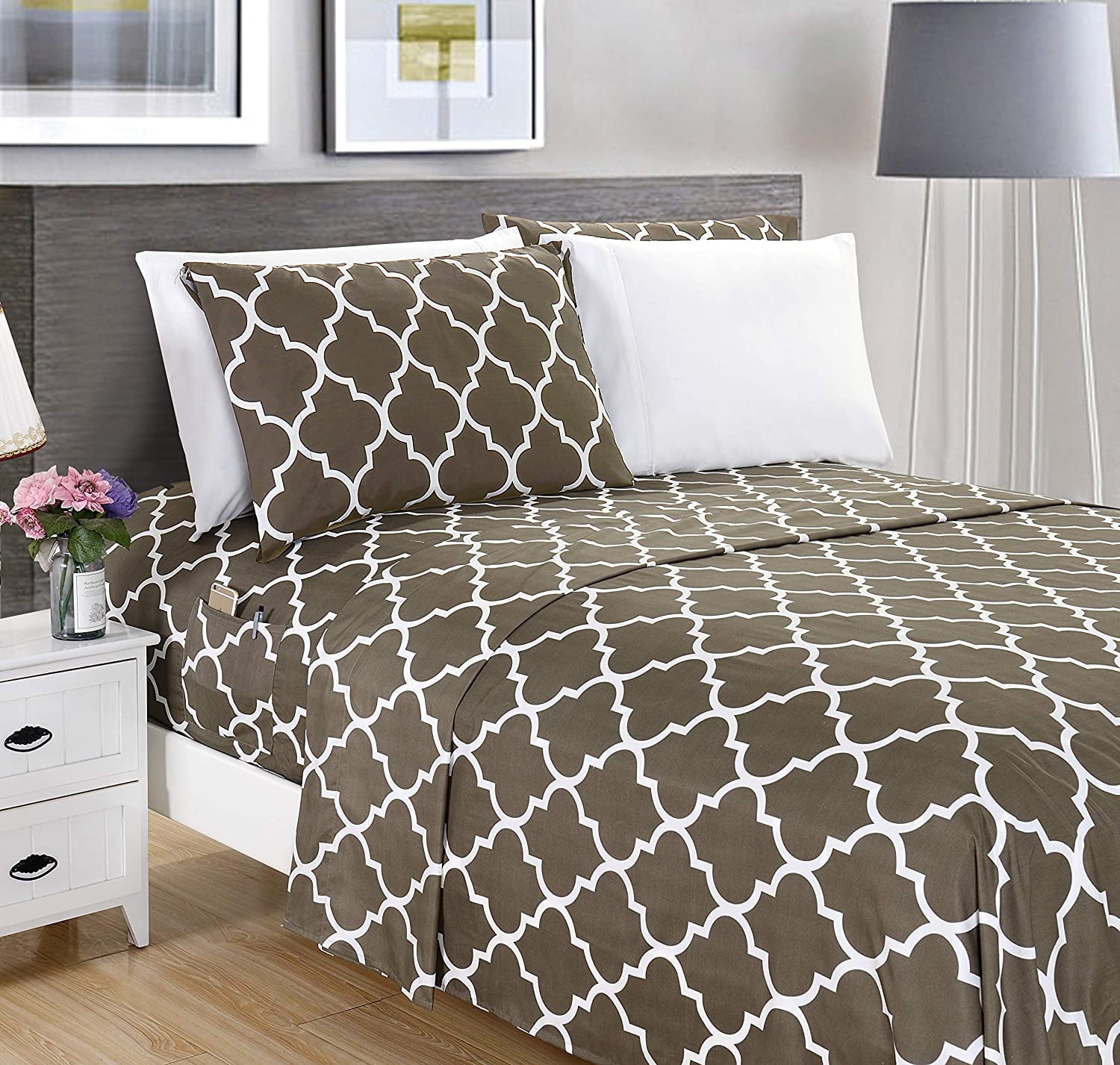 Elegant Comfort 4 Piece Bed Sheets Twin/Twin Xl Gray Quatrefoil 1500 ...